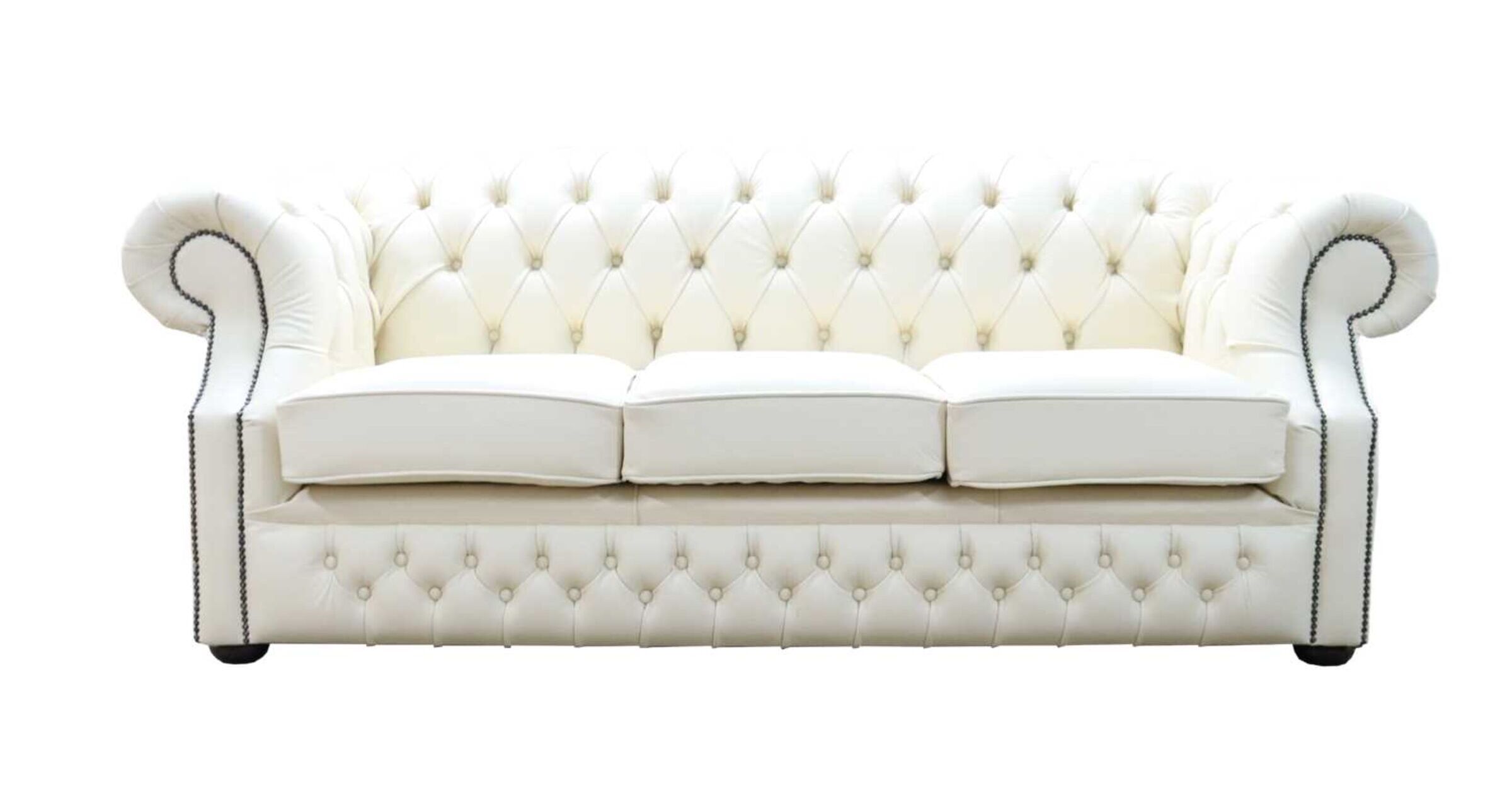 Chesterfield Buckingham 3 Seater Sofa Shelly Cottonseed Cream Leather