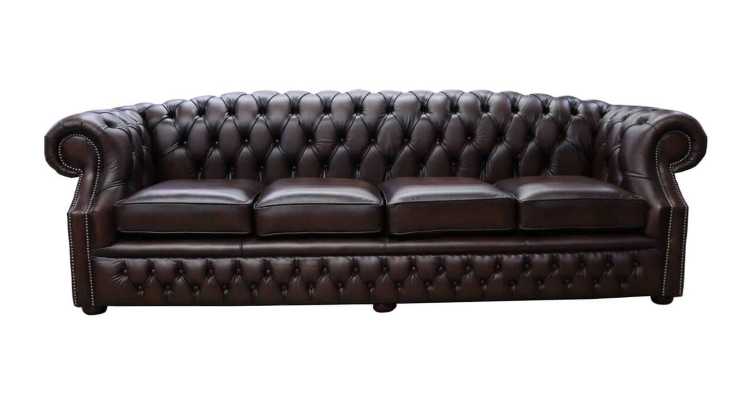 Classic Charm Buckingham 4 Seater Sofa in Antique Brown Leather