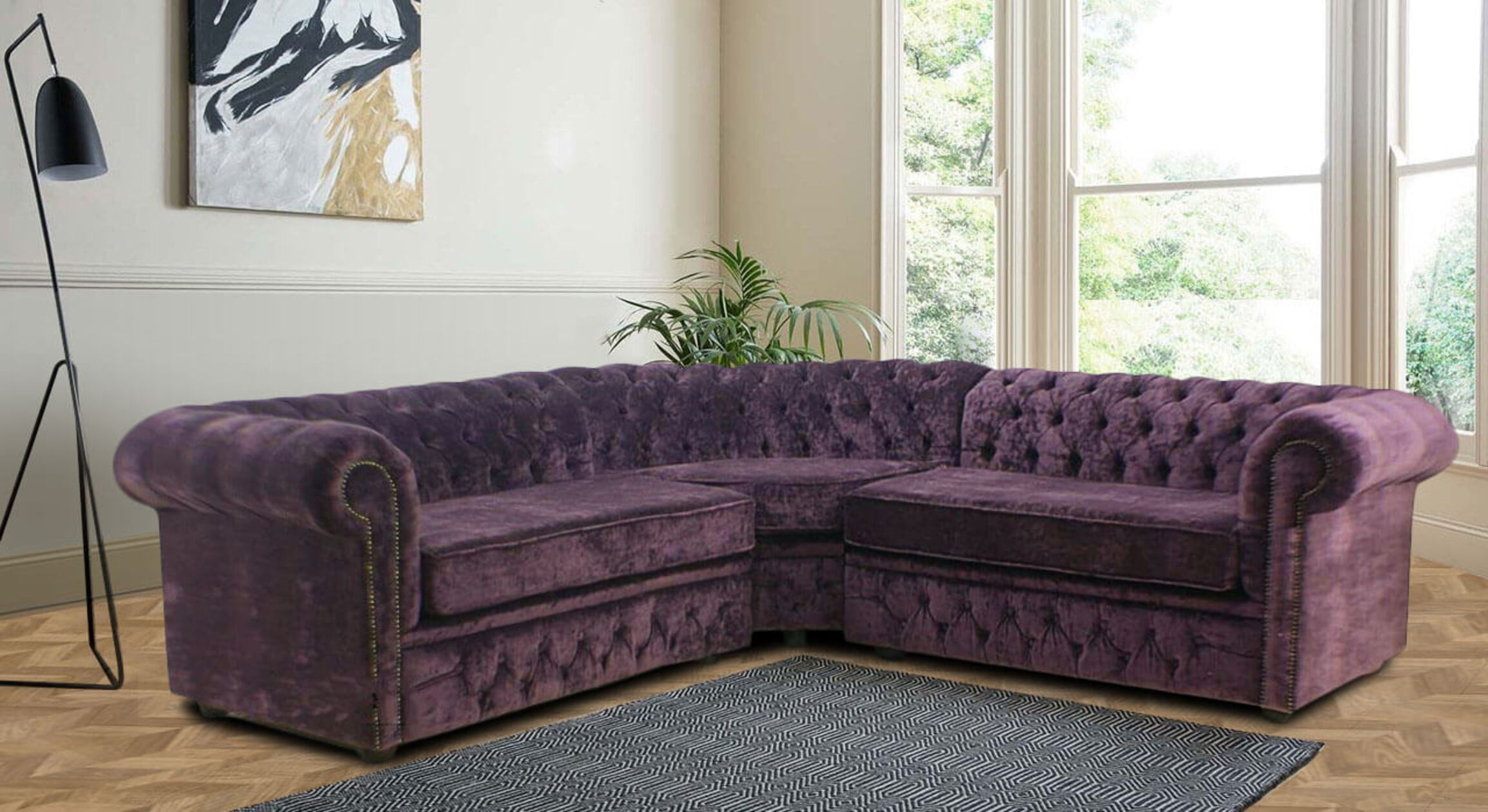 DesignerSofas4U Buttoned Back Fabric Corner Chesterfield Settee