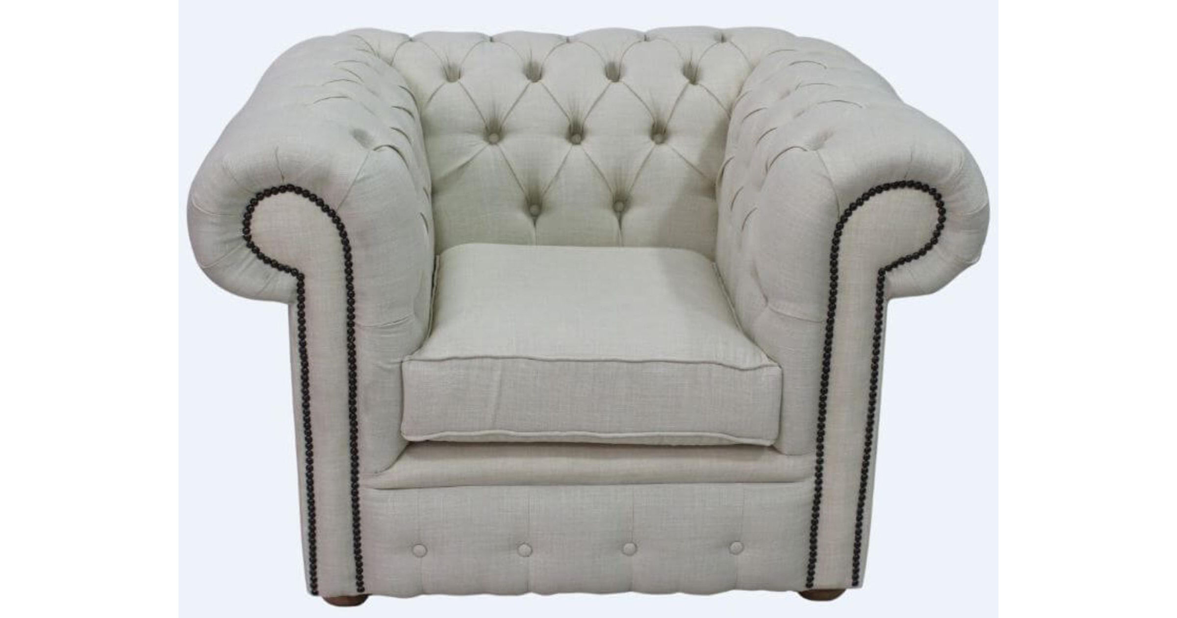 Chesterfield Low Back Club Armchair Charles Cream Linen Fabric ...