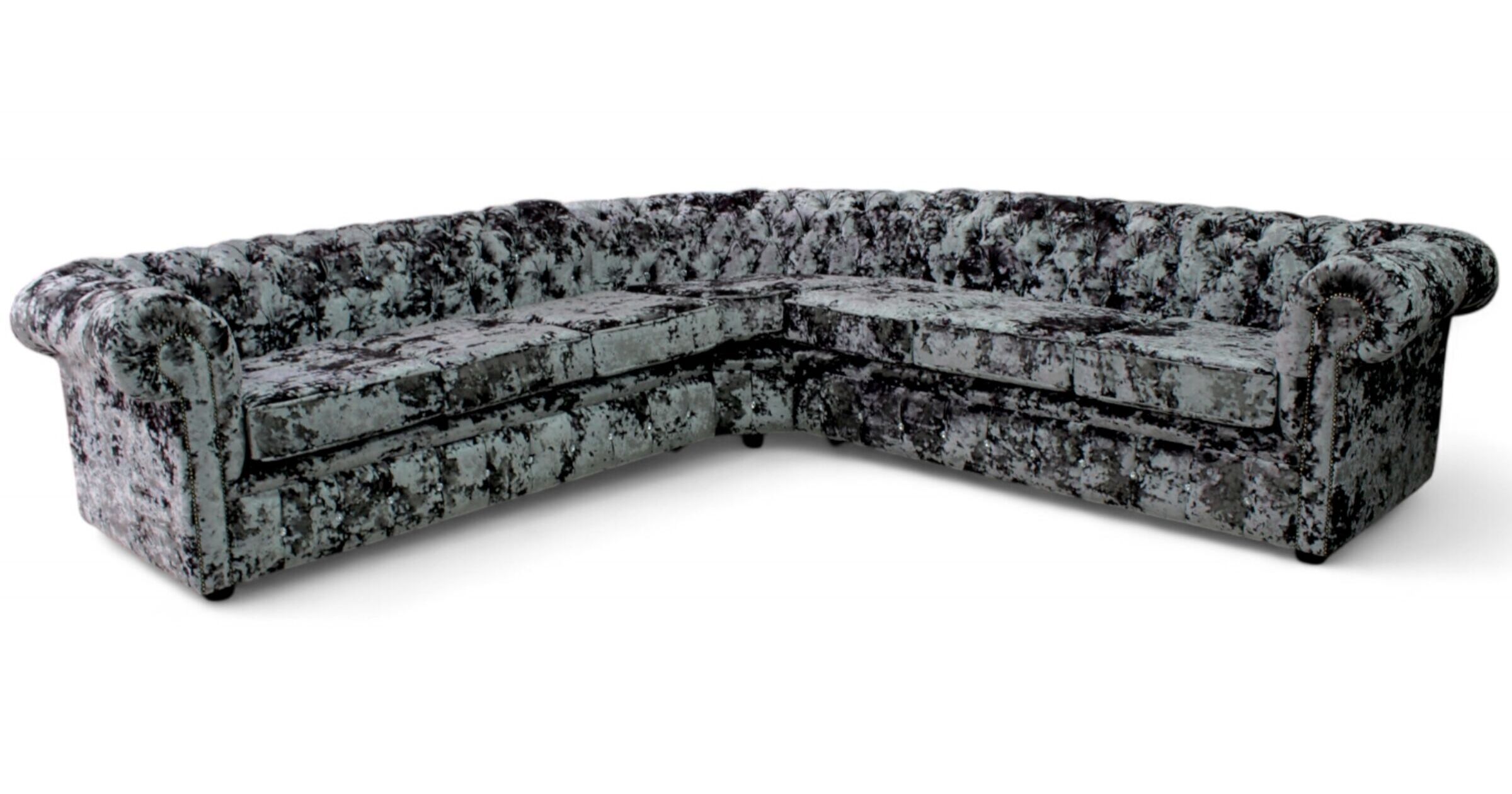 Timeless Luxury Chesterfield Corner Sofa Set in Flint Grey Velvet