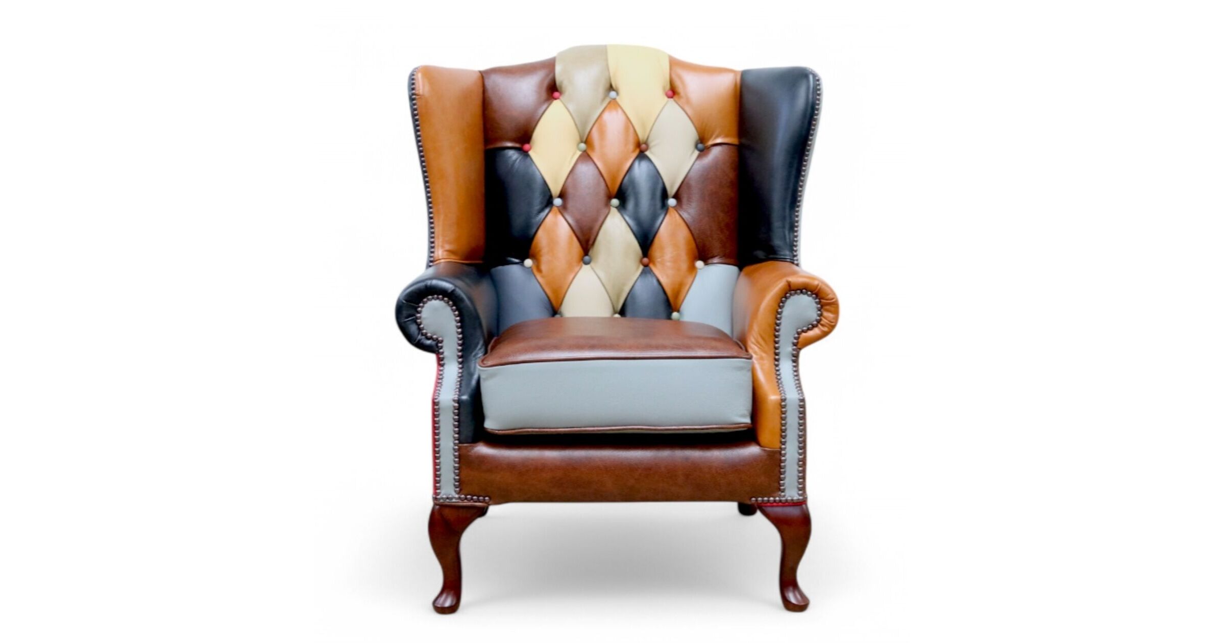 Chesterfield Harlequin Patchwork Flat Wing Queen Anne Chair