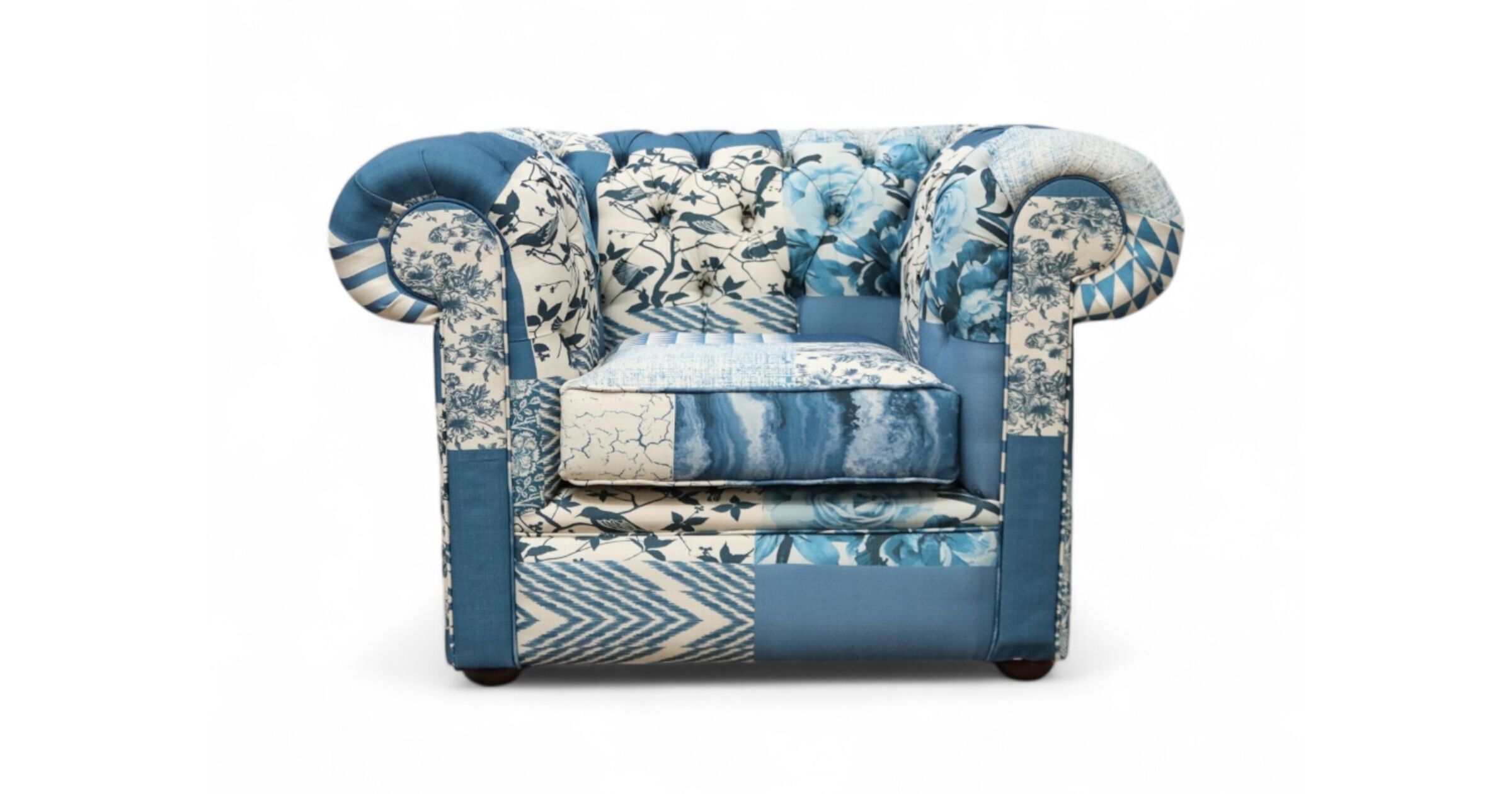 Blue Patchwork Fabric Club Chair Your Stylish Choice with Chesterfield