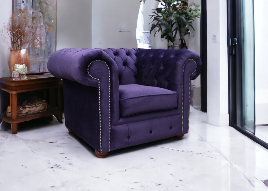 Purple Amethyst Velvet Fabric Low Back Club Chair