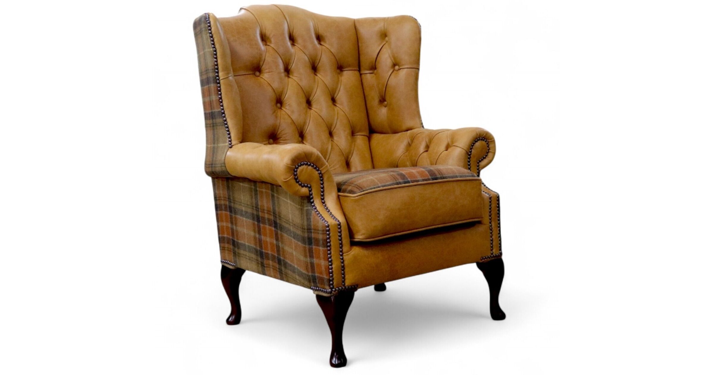 Ludlow High Back Wing Chair Old English Tan & Vintage Caramel Wool