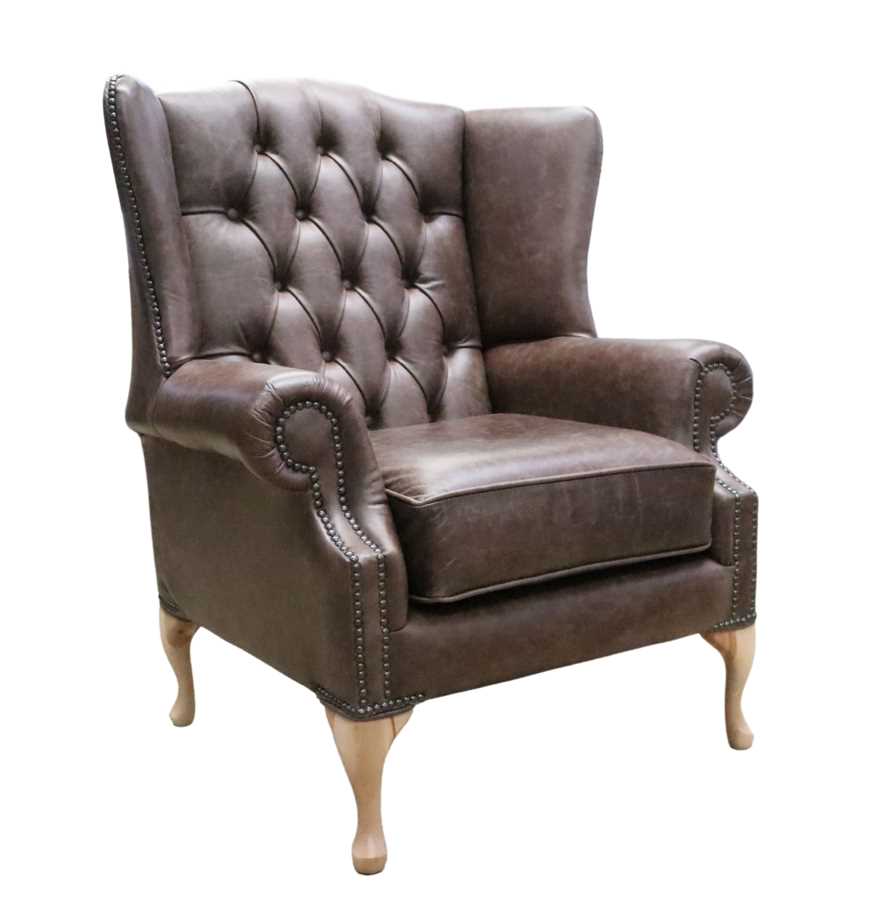 Chesterfield Mallory Queen Anne High Back Wing Chair Cracked Wax ...
