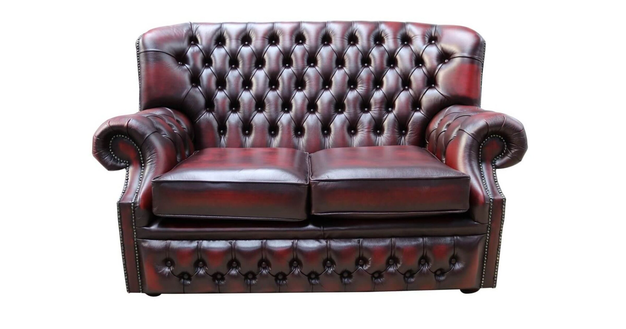 Monks Chesterfield Offer 2-Seater Antique Oxblood Sofa Special