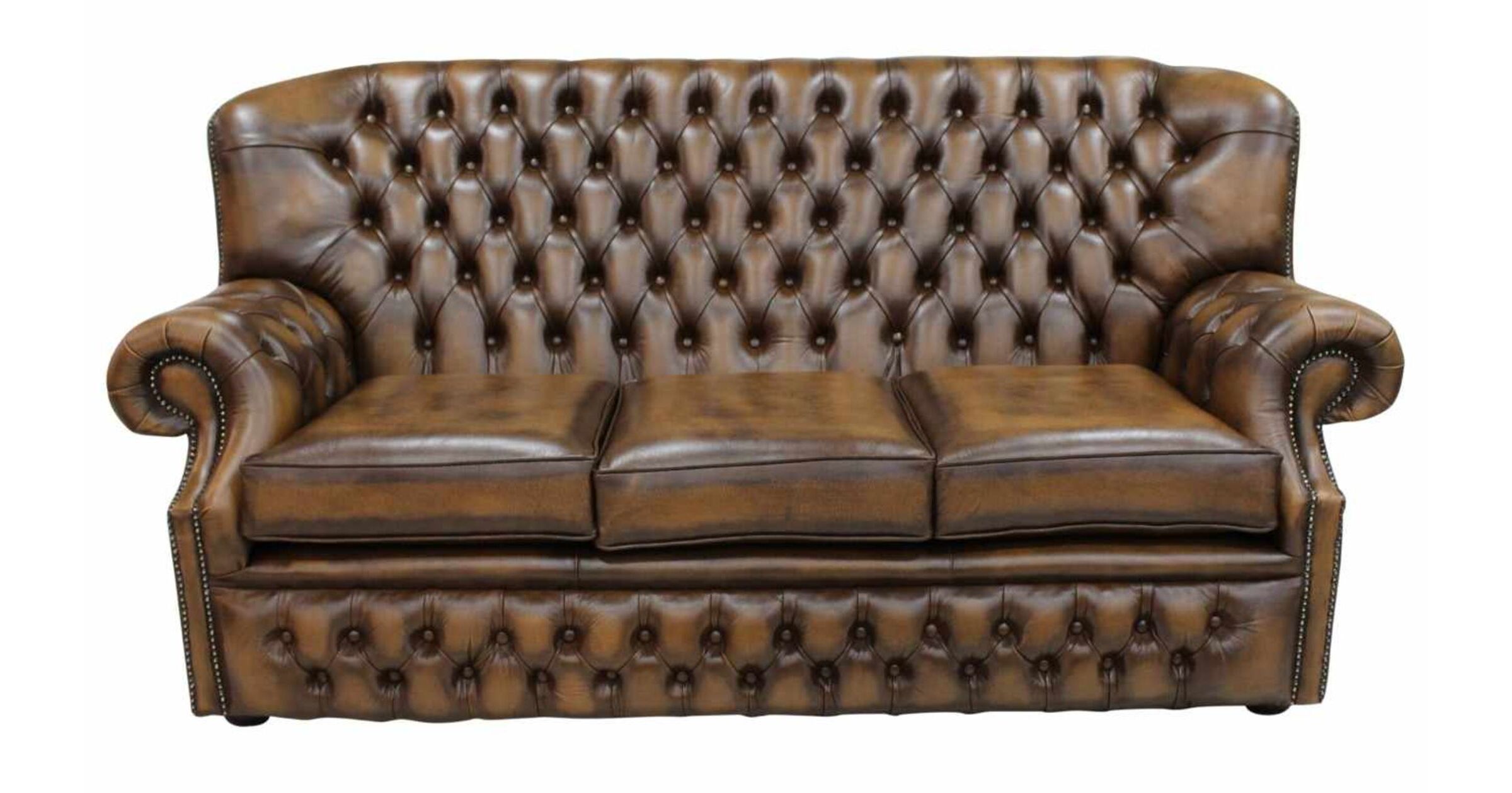Special Offer: Monks Chesterfield 3-Seater Antique Tan Leather Sofa