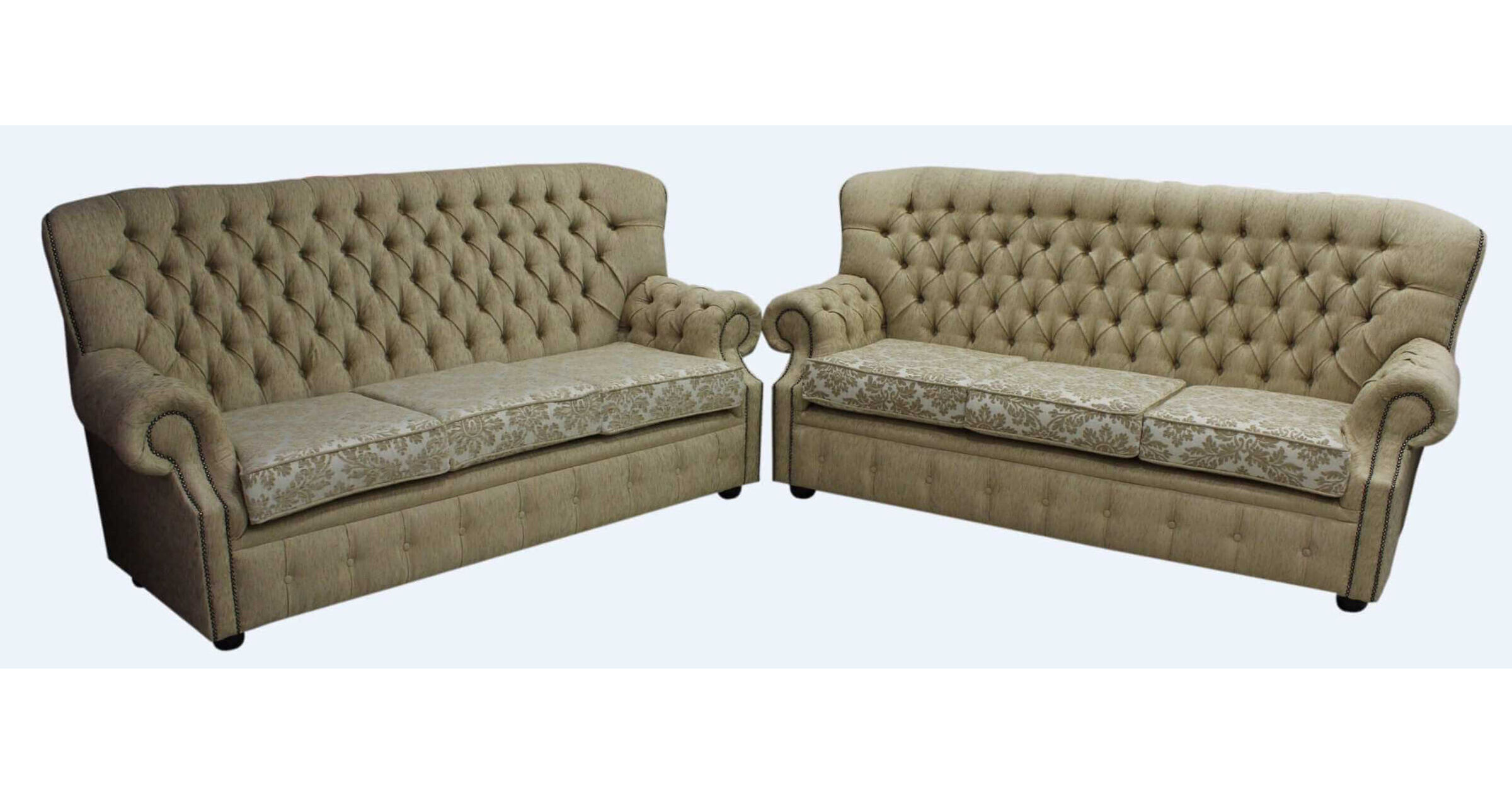 Monks Chesterfield 3+3 Seater Cadiz Mink Fabric Sofa - Designer Sofas 4U