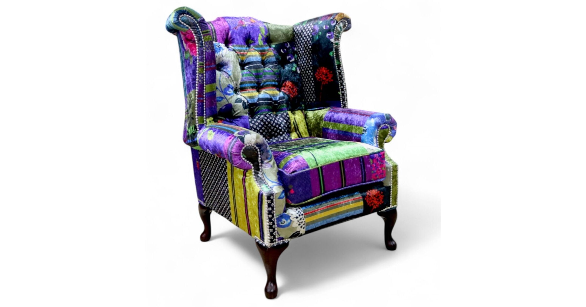 Buy Patchwork Queen Anne Wing Chair in Cracked Wax Leather