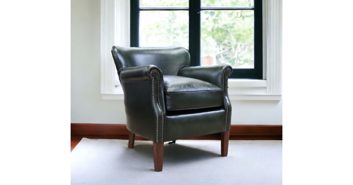 Classic Elegance Professor Antique Green Leather Armchair