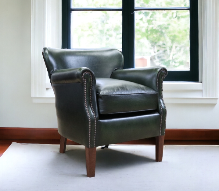 Classic Elegance Professor Antique Green Leather Armchair