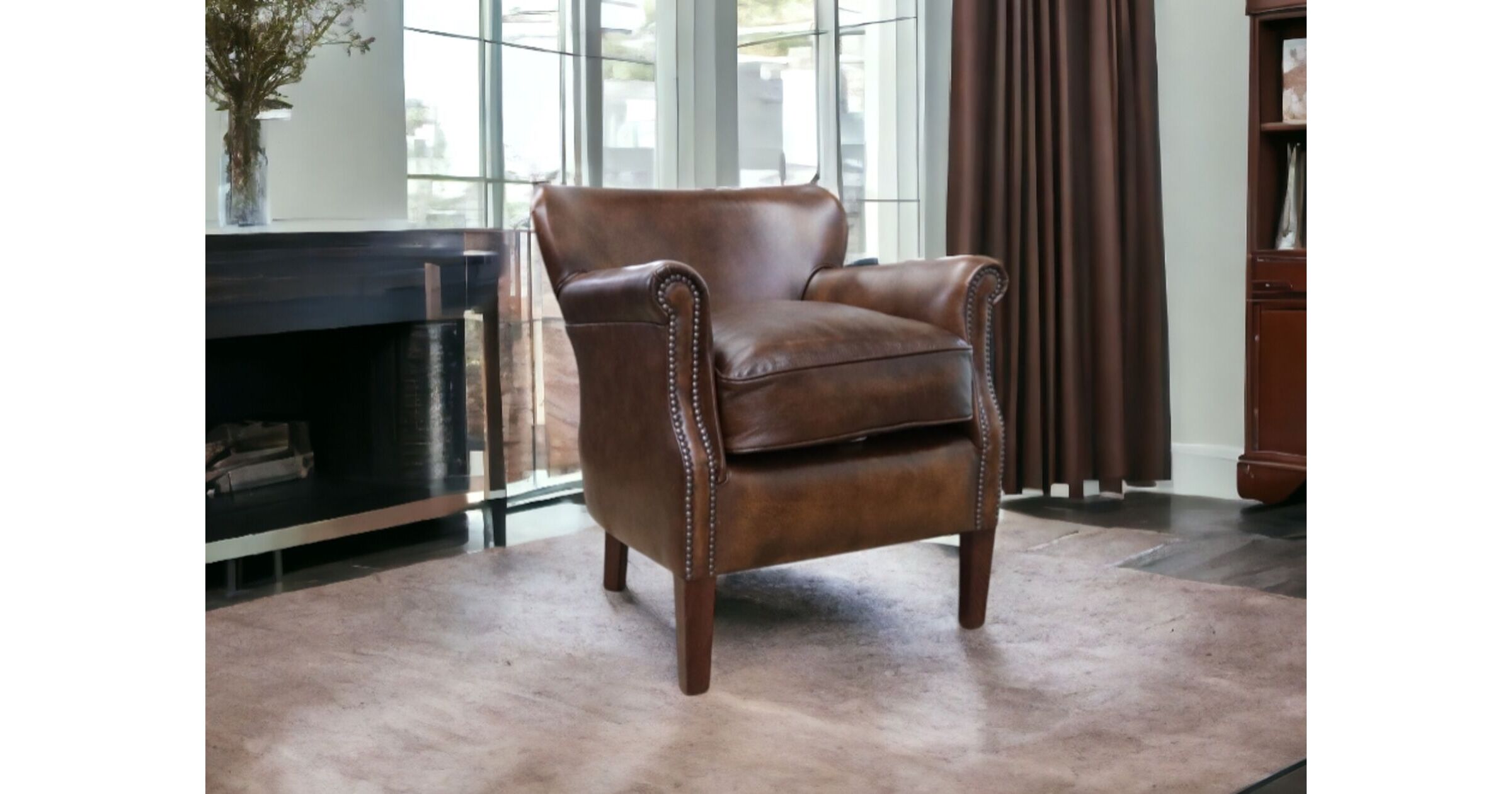 Professor Antique Tan Leather Armchair - SL Collection