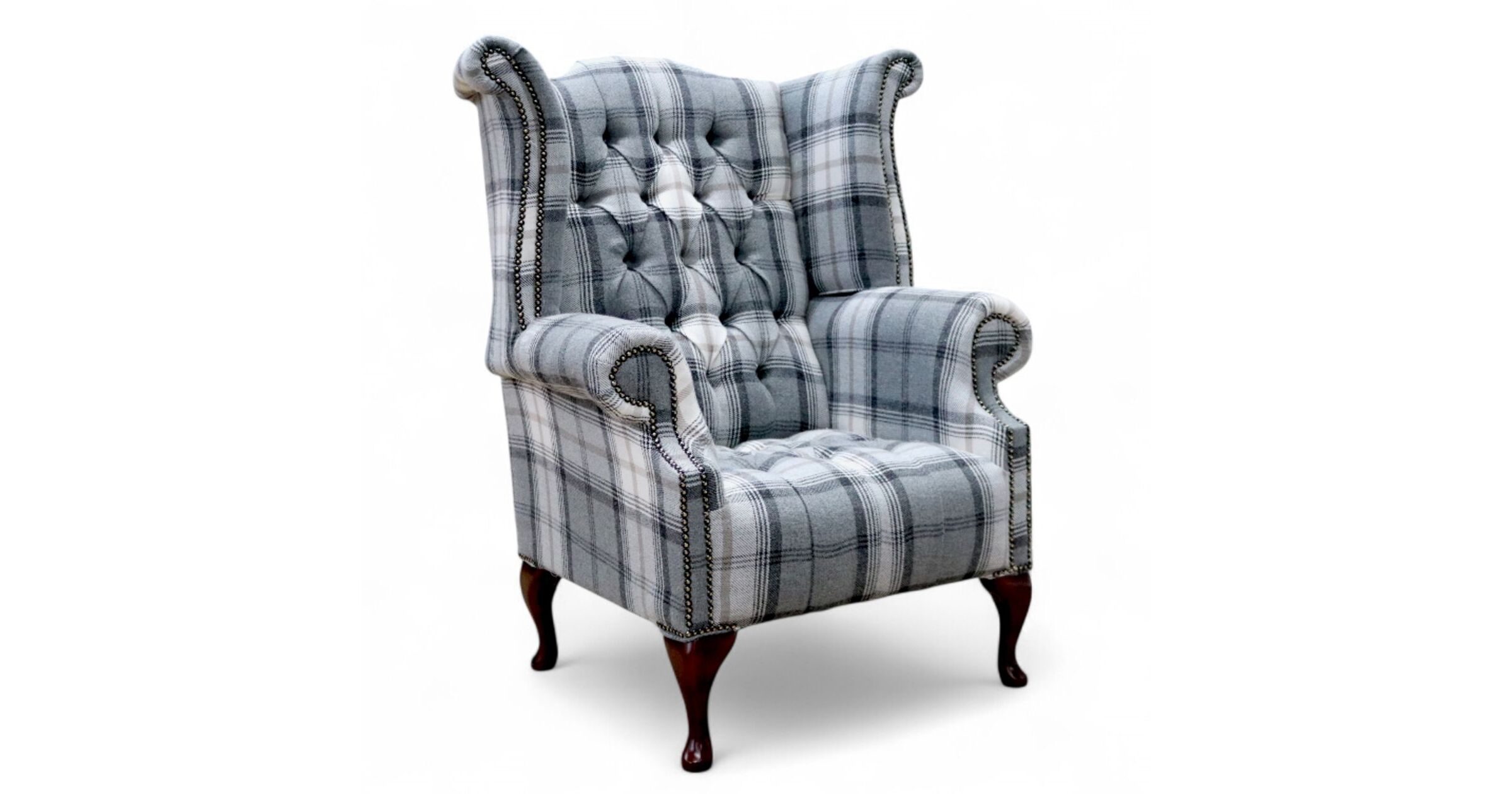 Zinc Check Chesterfield Fredrick High Back Armchair | DesignerSofas4U