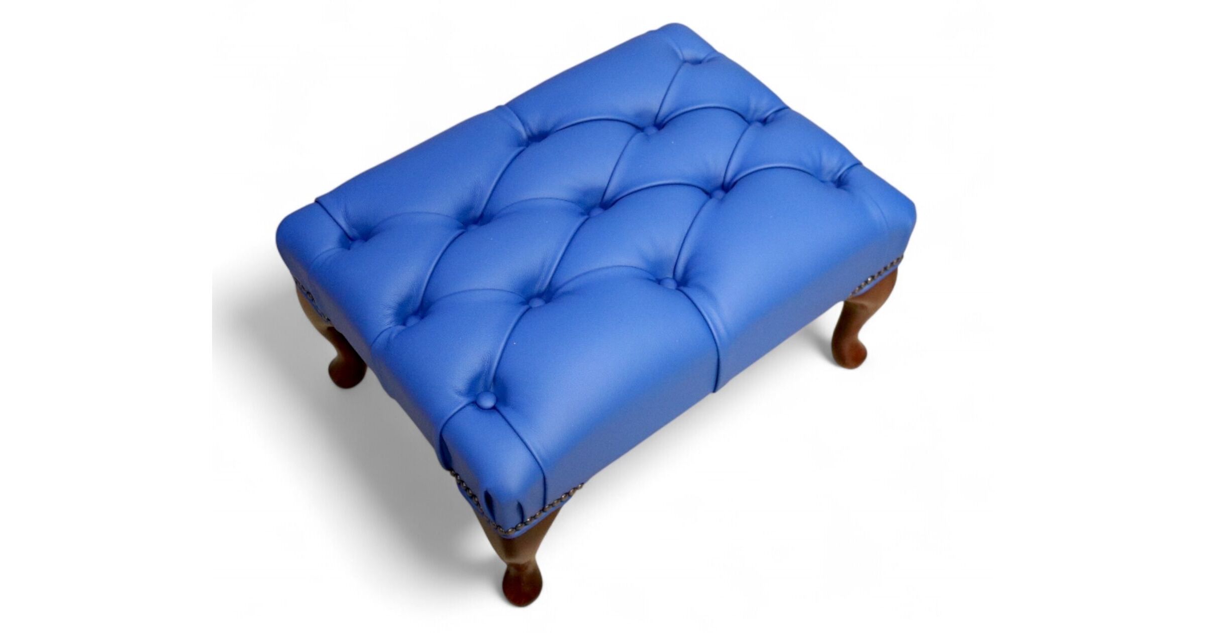 Chesterfield Queen Anne Footstool Blue Ultramarine Leather ...