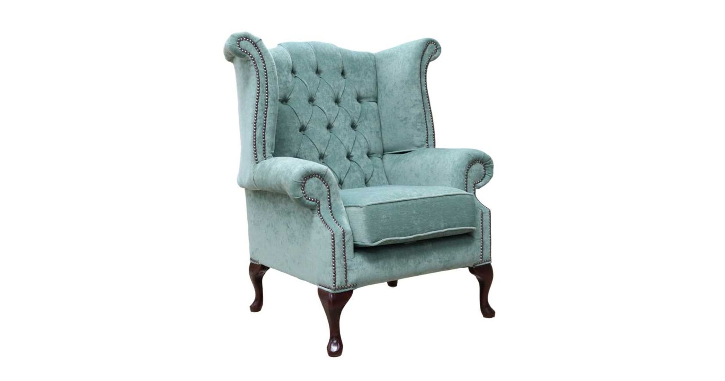 Chesterfield Queen Anne High Back Wing Chair Pimlico Jade Green Fabric ...