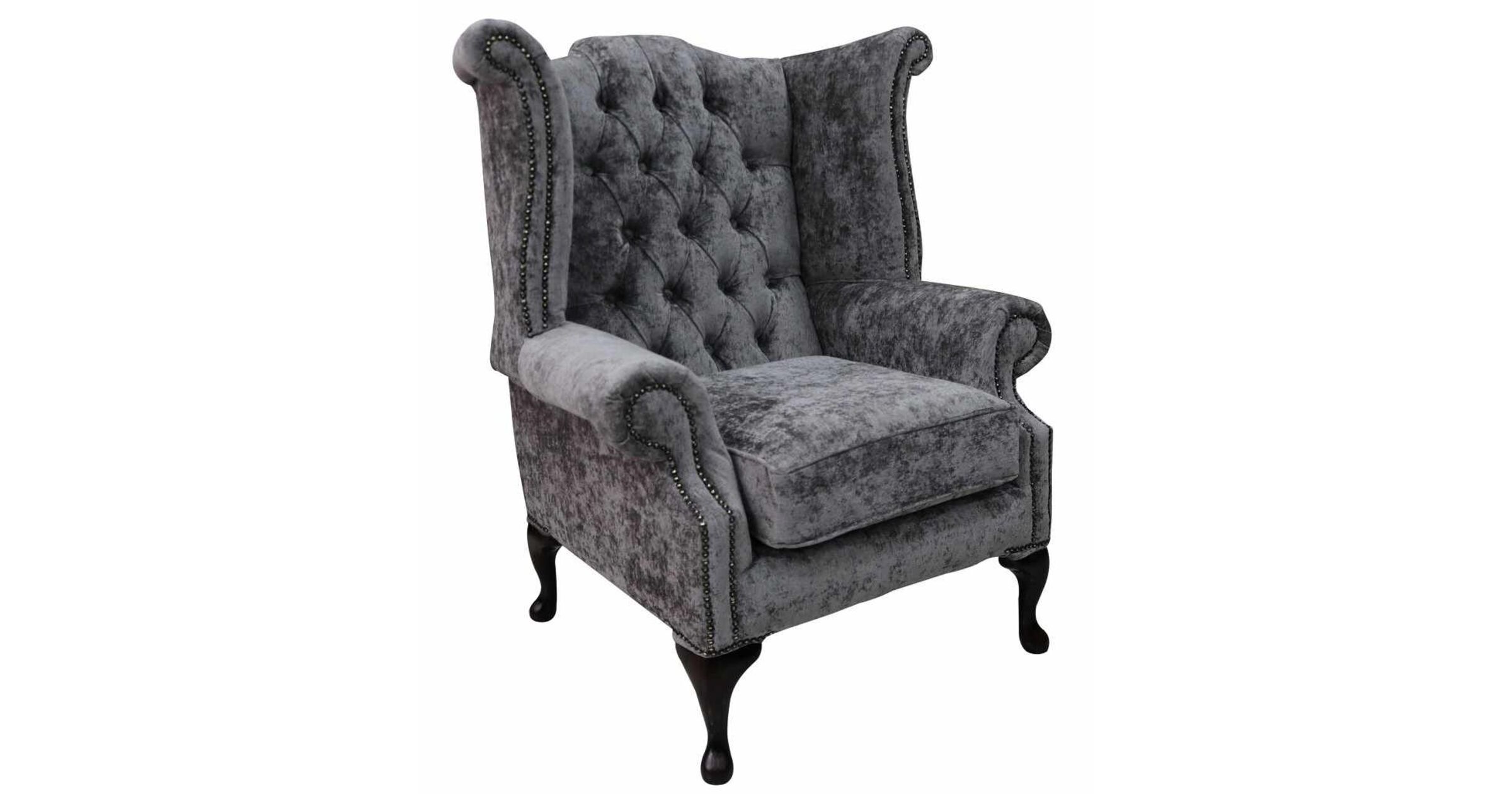 Pewter Grey Chesterfield High Back Wing chair | DesignerSofas4U