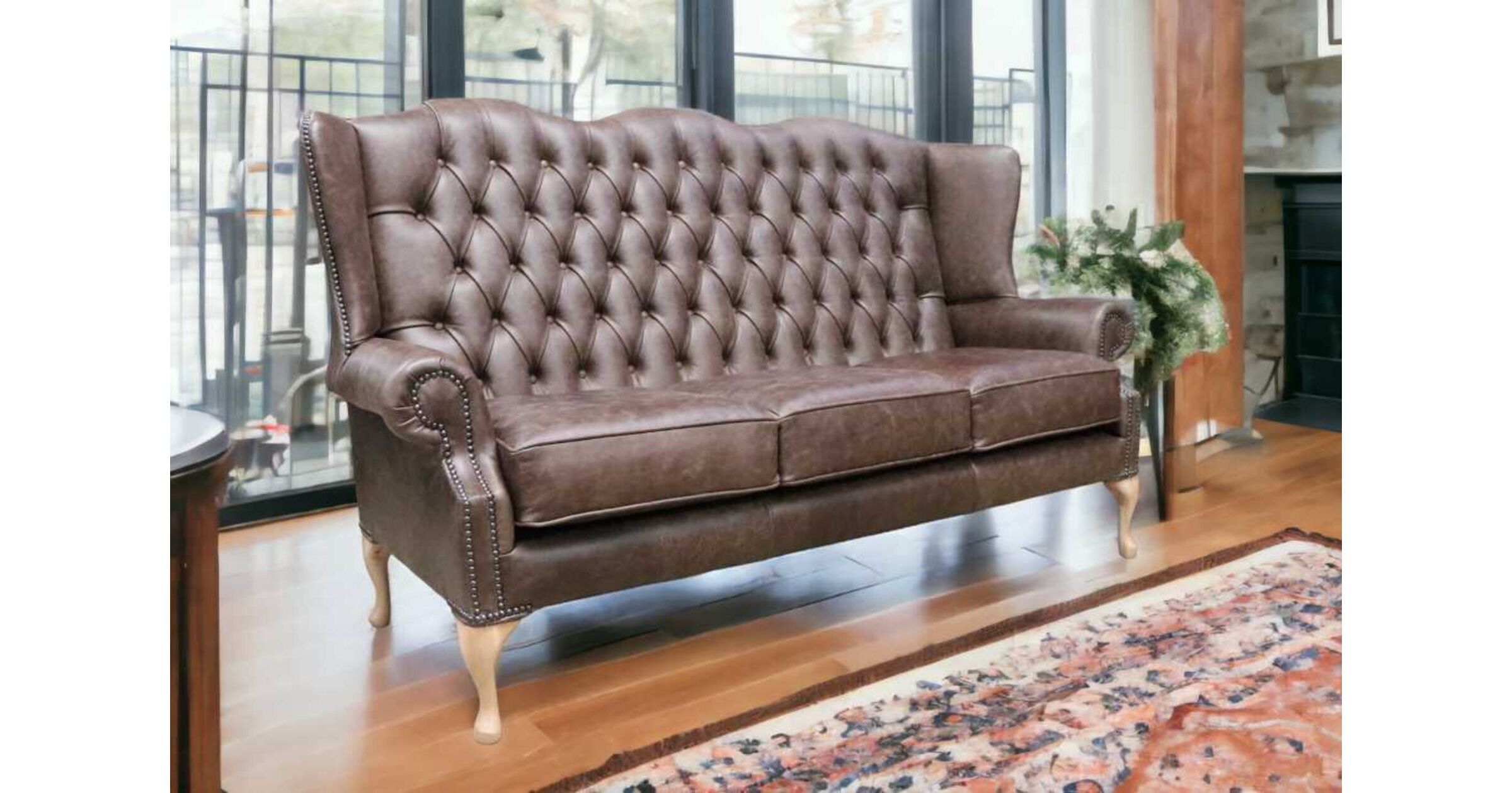Tobacco Chesterfield 3 Seater High Back Wing sofa | DesignerSofas4U