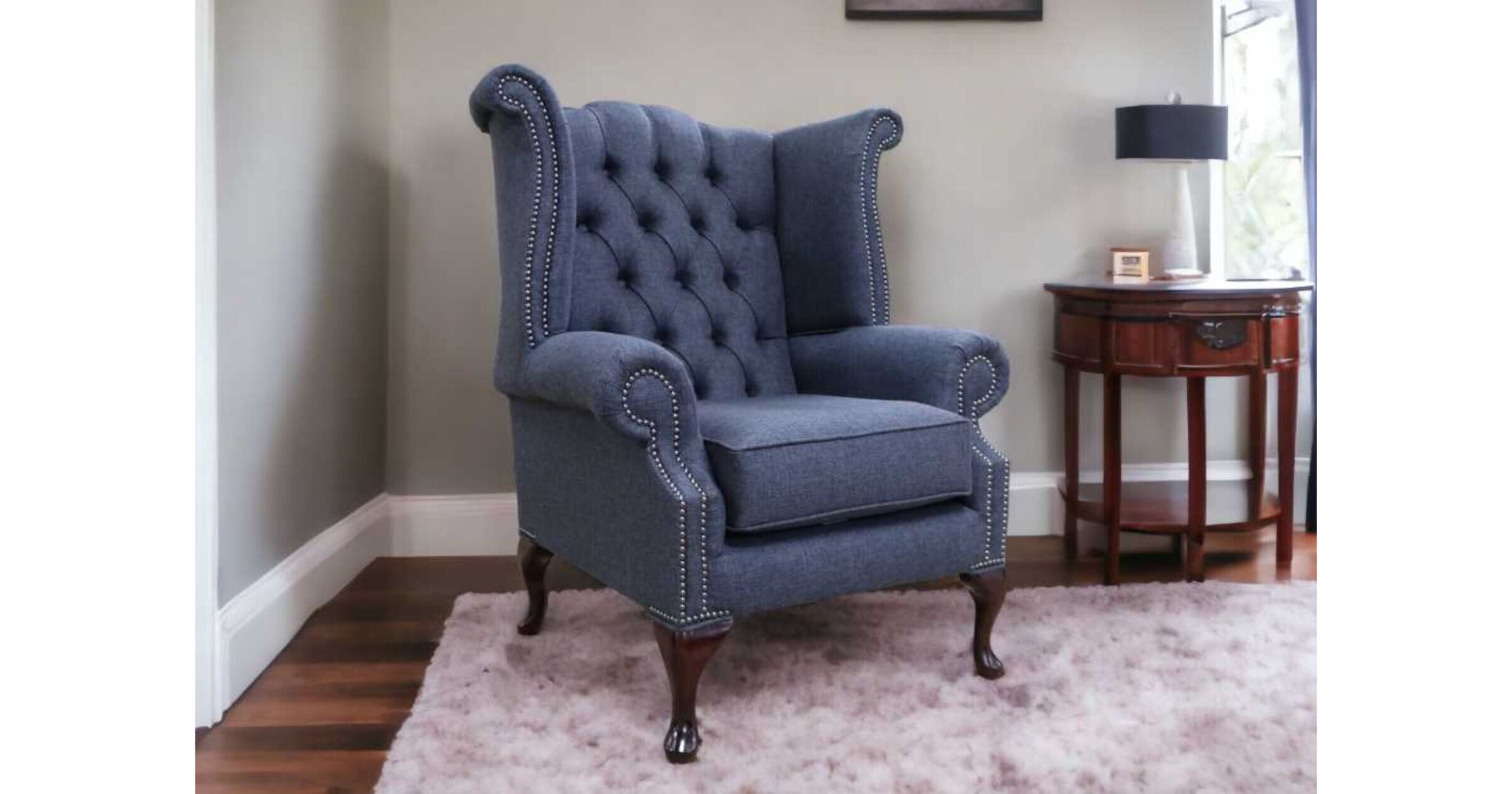 Granite Fabric Chesterfield Georgian High Back chair | DesignerSofas4U