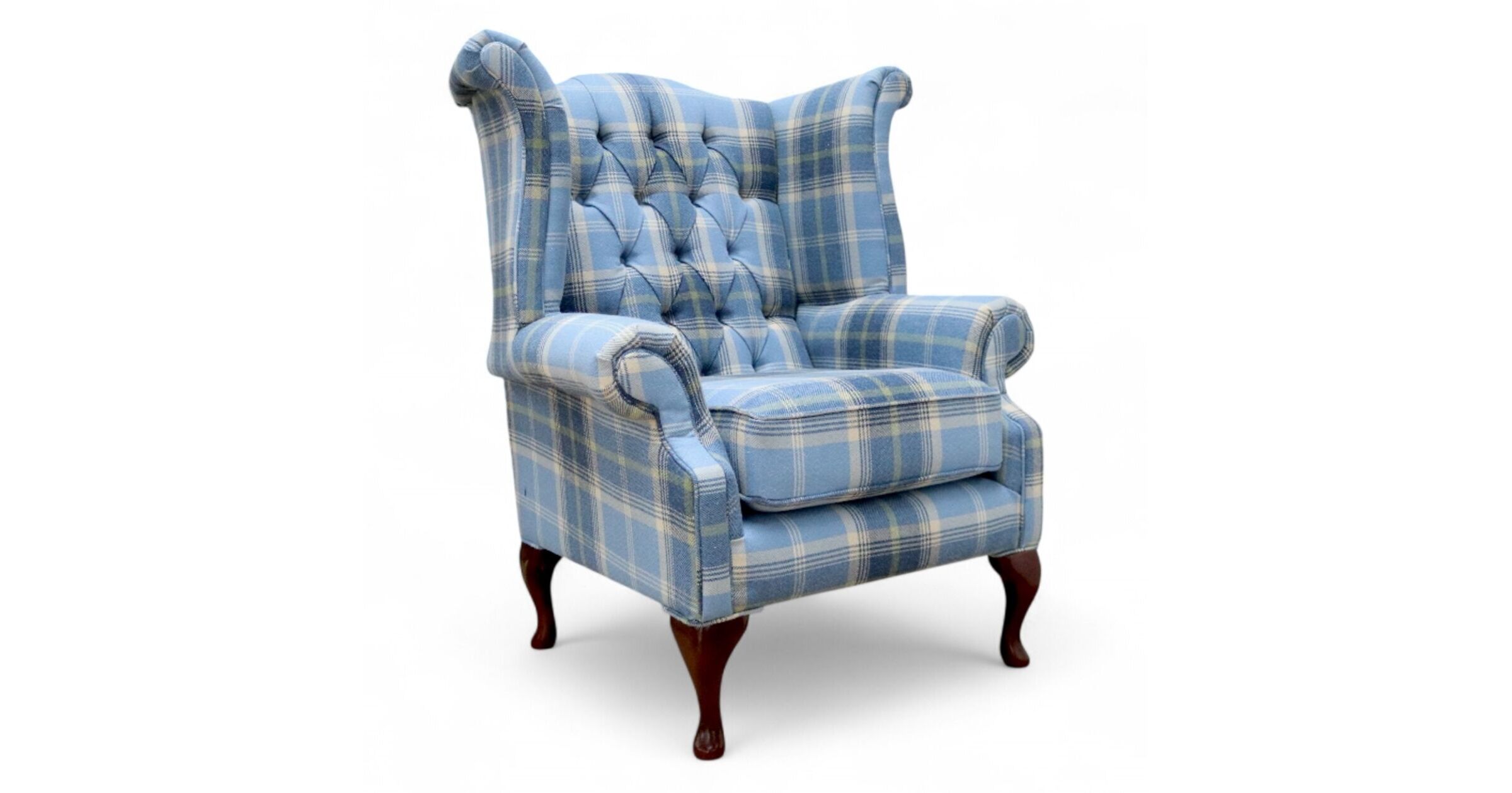 Cornflower Check Chesterfield Fredrick High Back Armchair | DesignerSofas4U