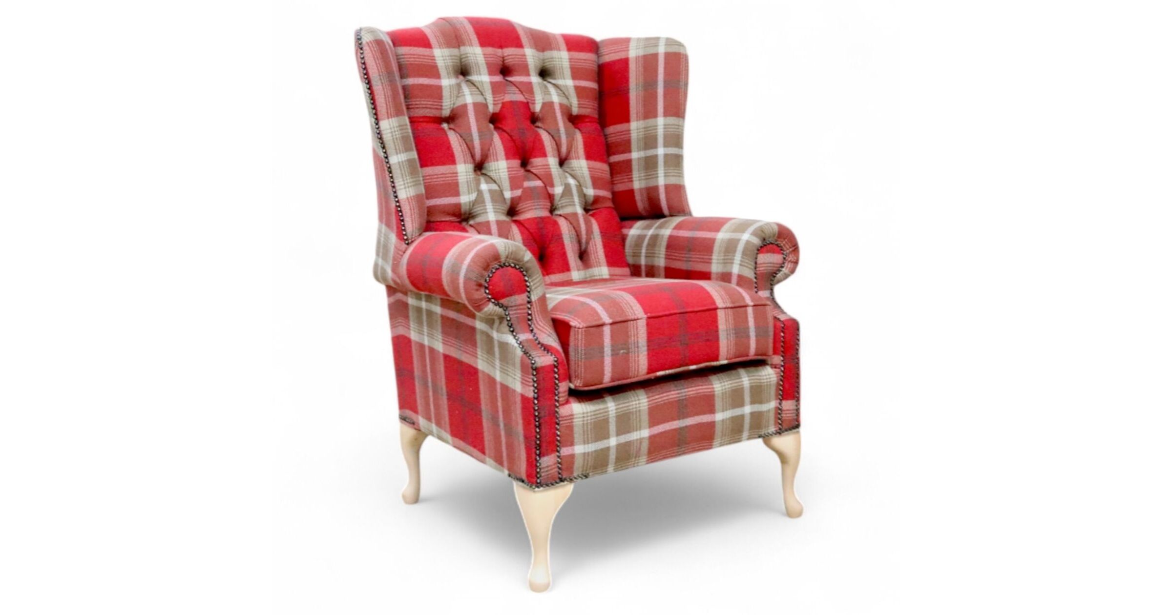 Tartan Red Check Chesterfield High Back Armchair | DesignerSofas4U