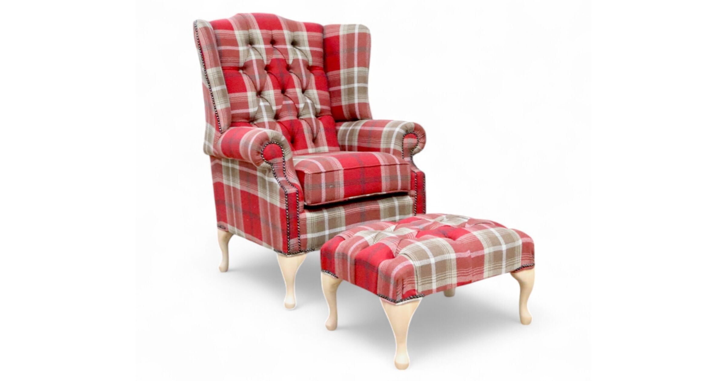 Tartan Red Check Chesterfield High Back Armchair | DesignerSofas4U