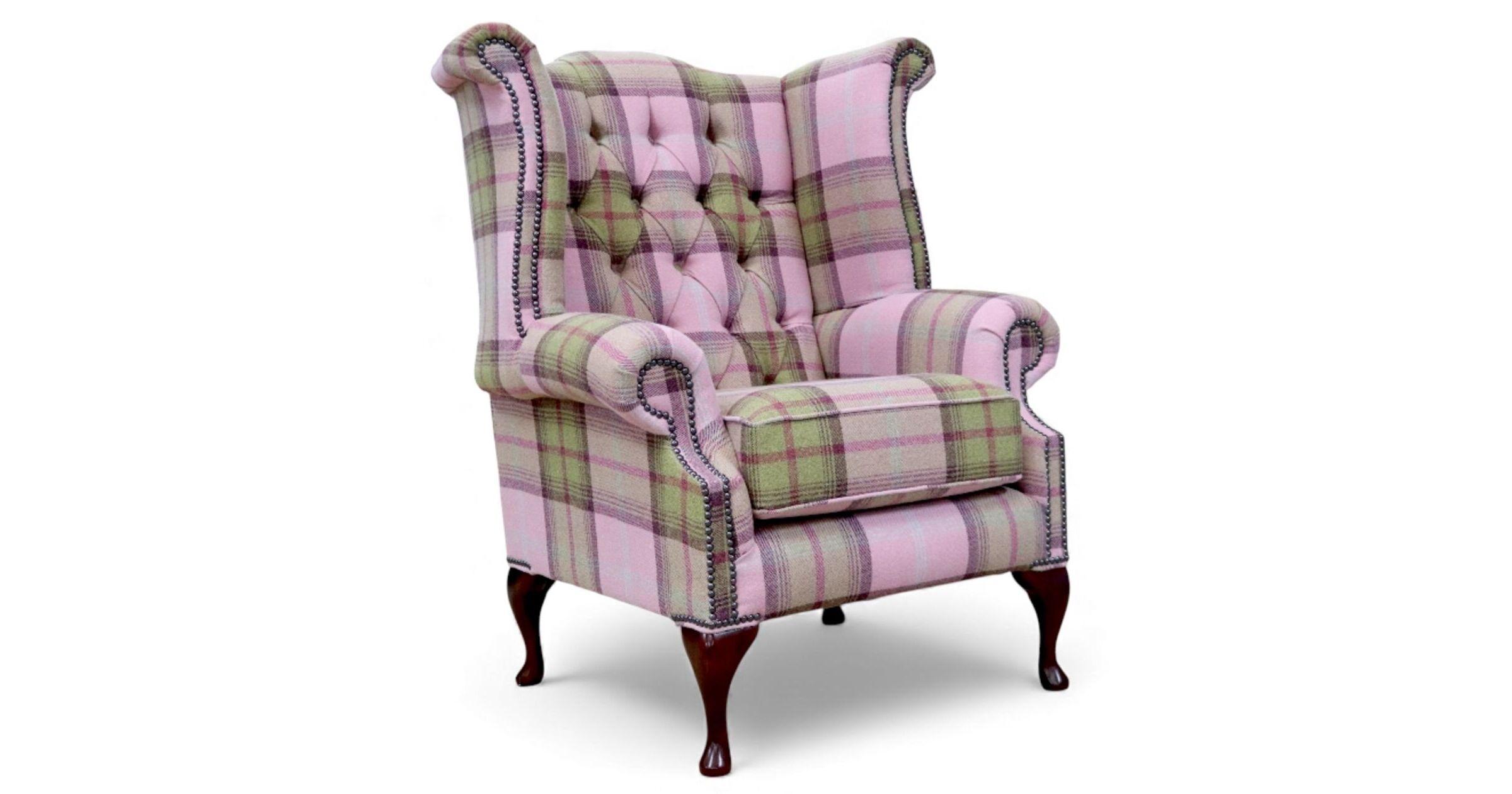 Watermelon Check Chesterfield Fredrick High Back Armchair | DesignerSofas4U