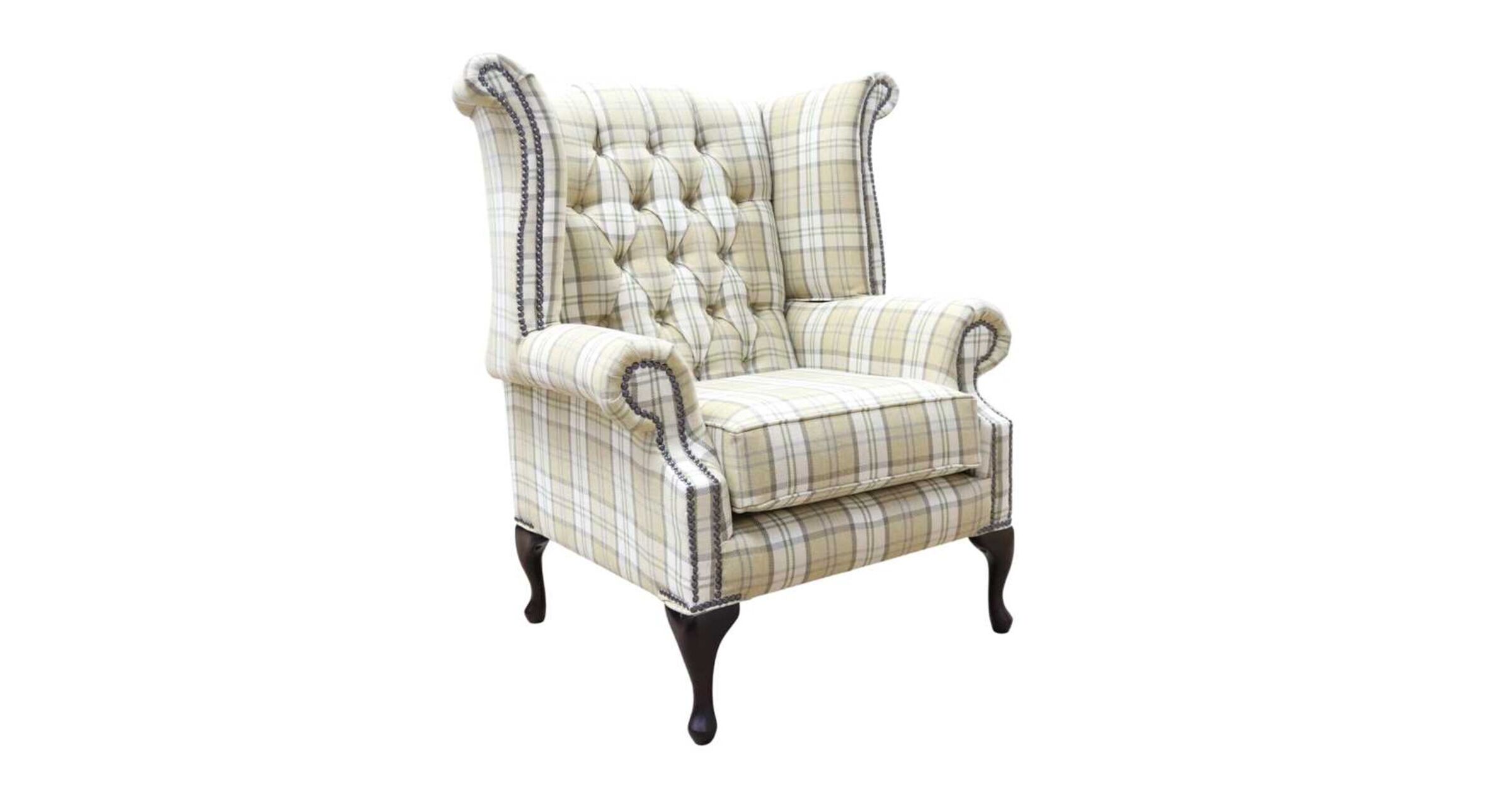 Green Check Chesterfield Fredrick High Back Armchair | DesignerSofas4U