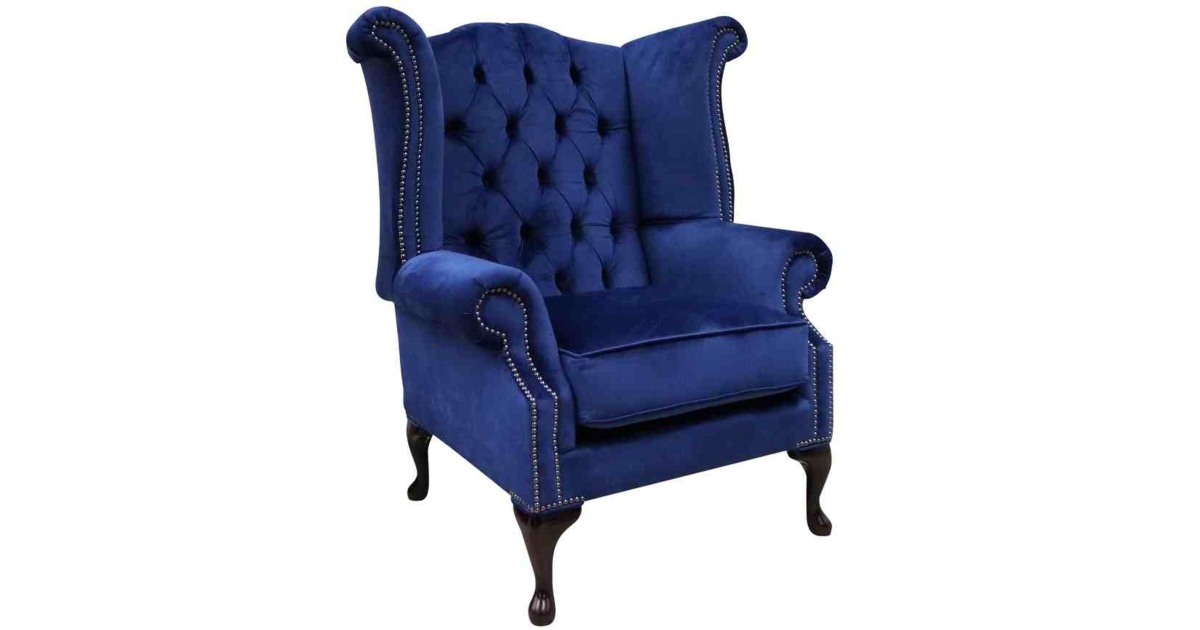 Blue Fabric Chesterfield High Back chair | DesignerSofas4U