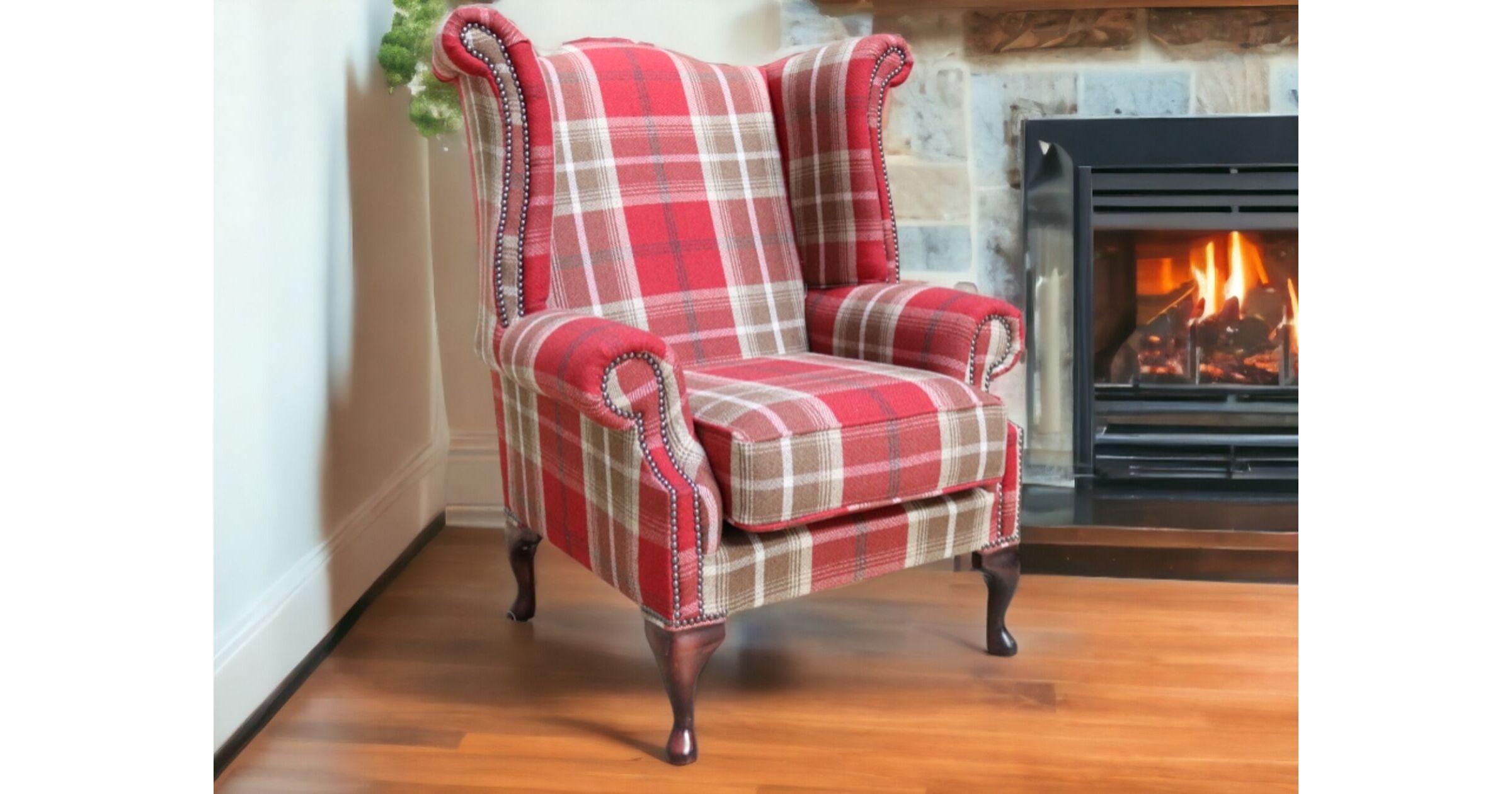 Red Check Chesterfield High Back Armchair | DesignerSofas4U
