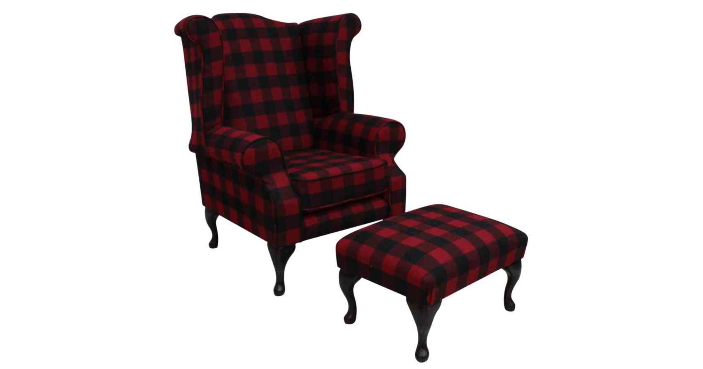 Experience Luxury with the High Back Armchair in Black and Red Check Wool