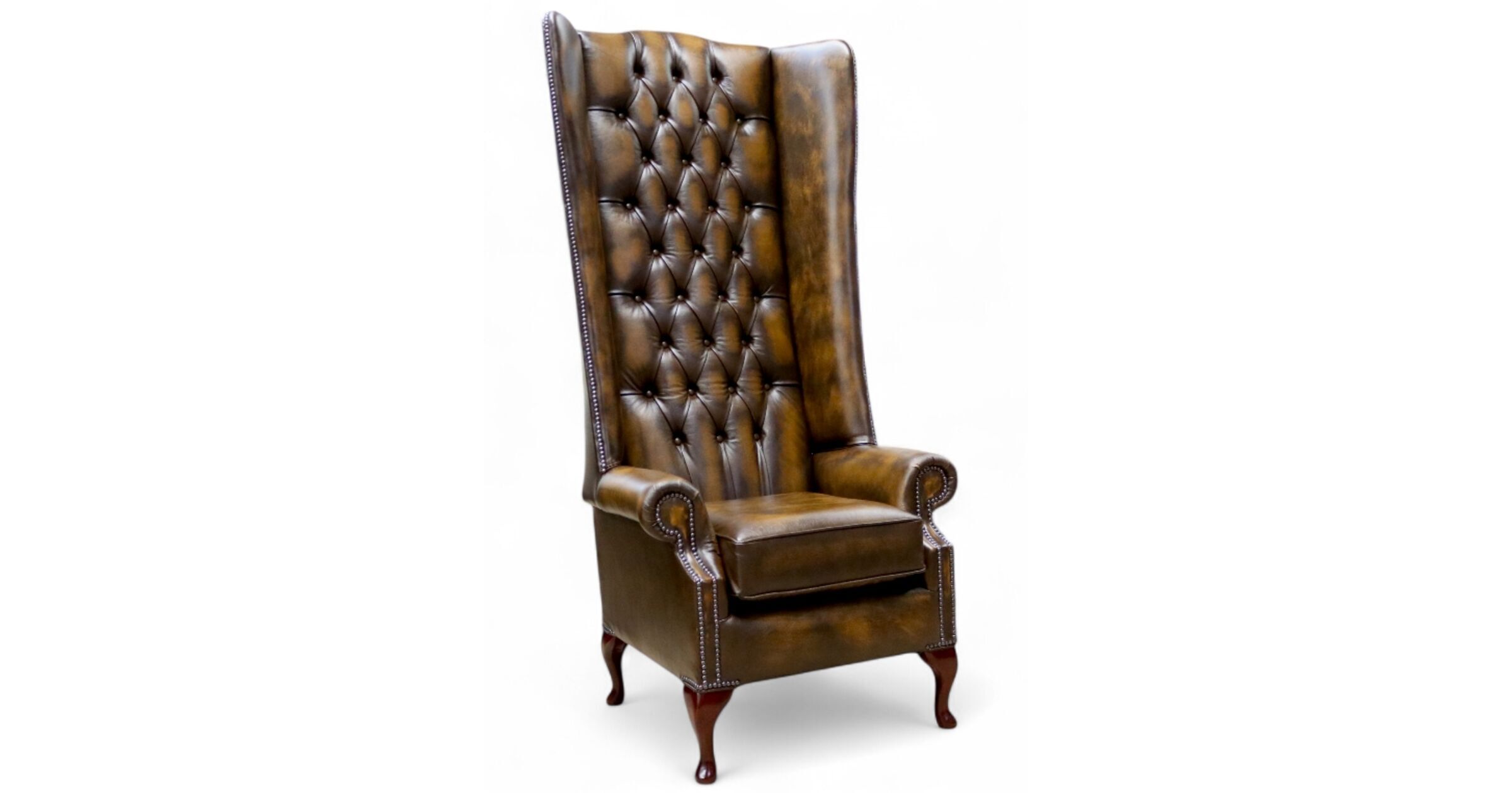 Chesterfield Soho 6ft High Back Wing Chair – Antique Gold Leather