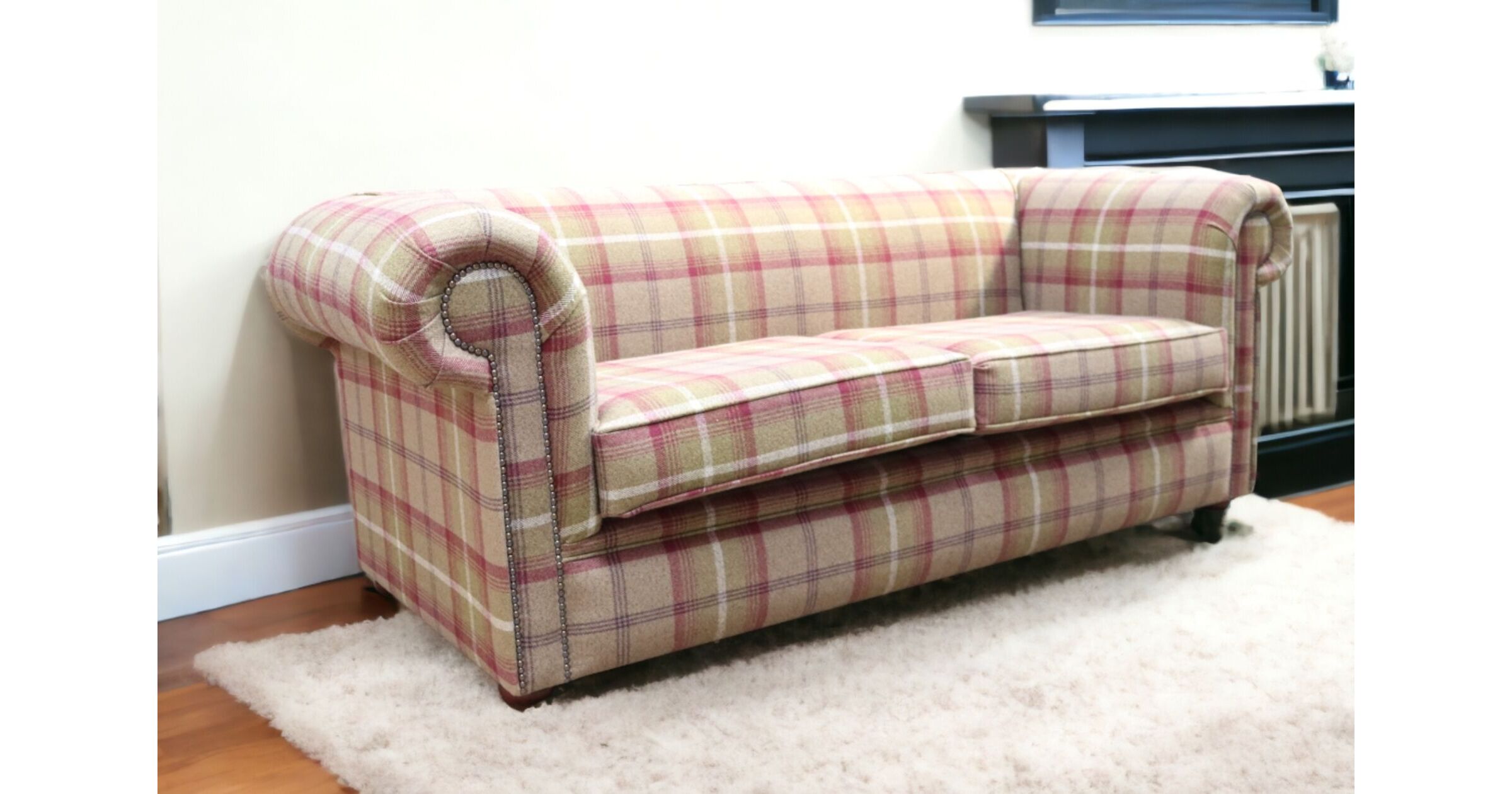1930's Chesterfield Tartan 3 Seater Sofa Balmoral Heather