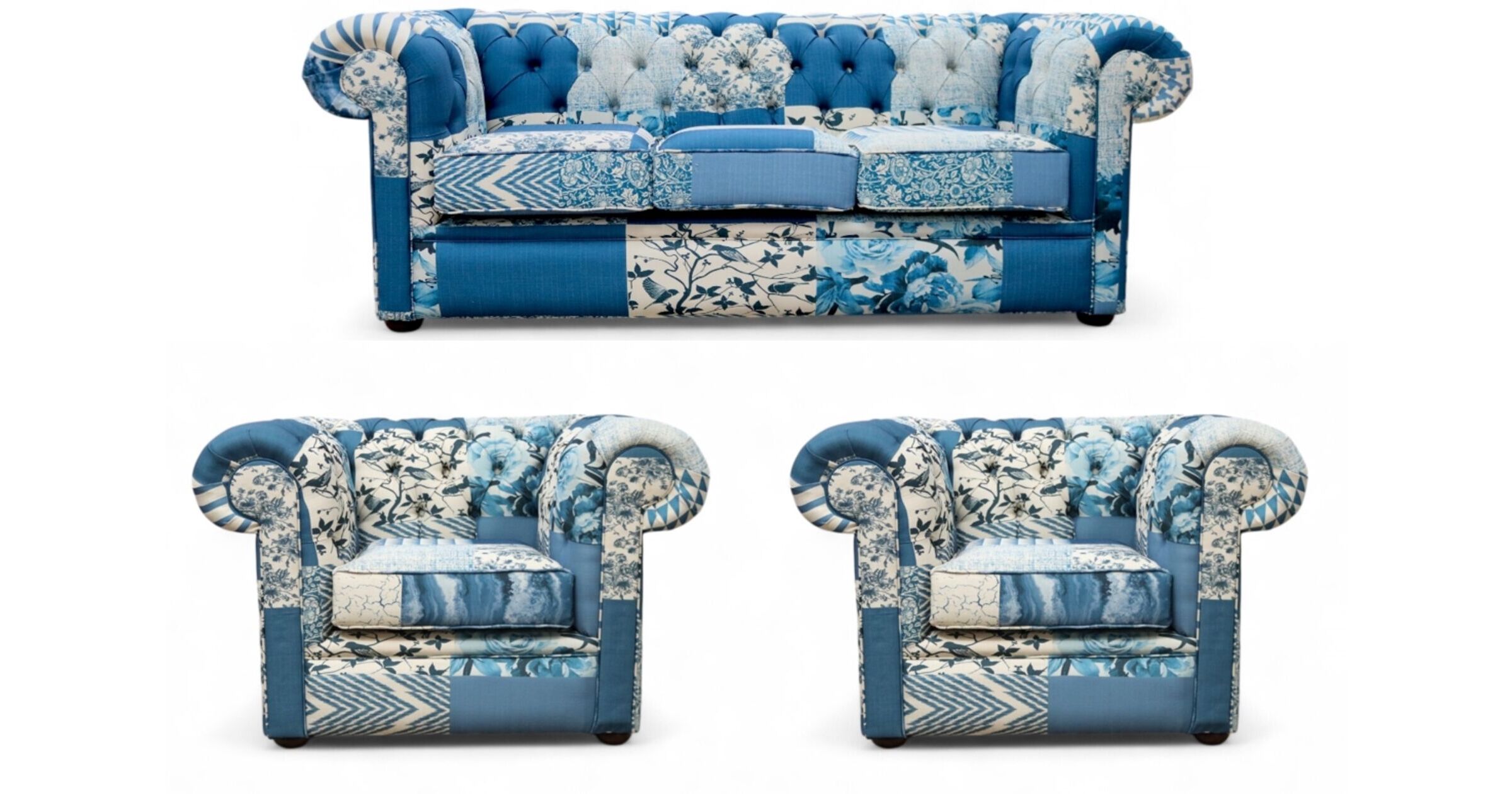 Chesterfield Thomas 3+1+1 Charles Patchwork Blue Sofa Suite ...
