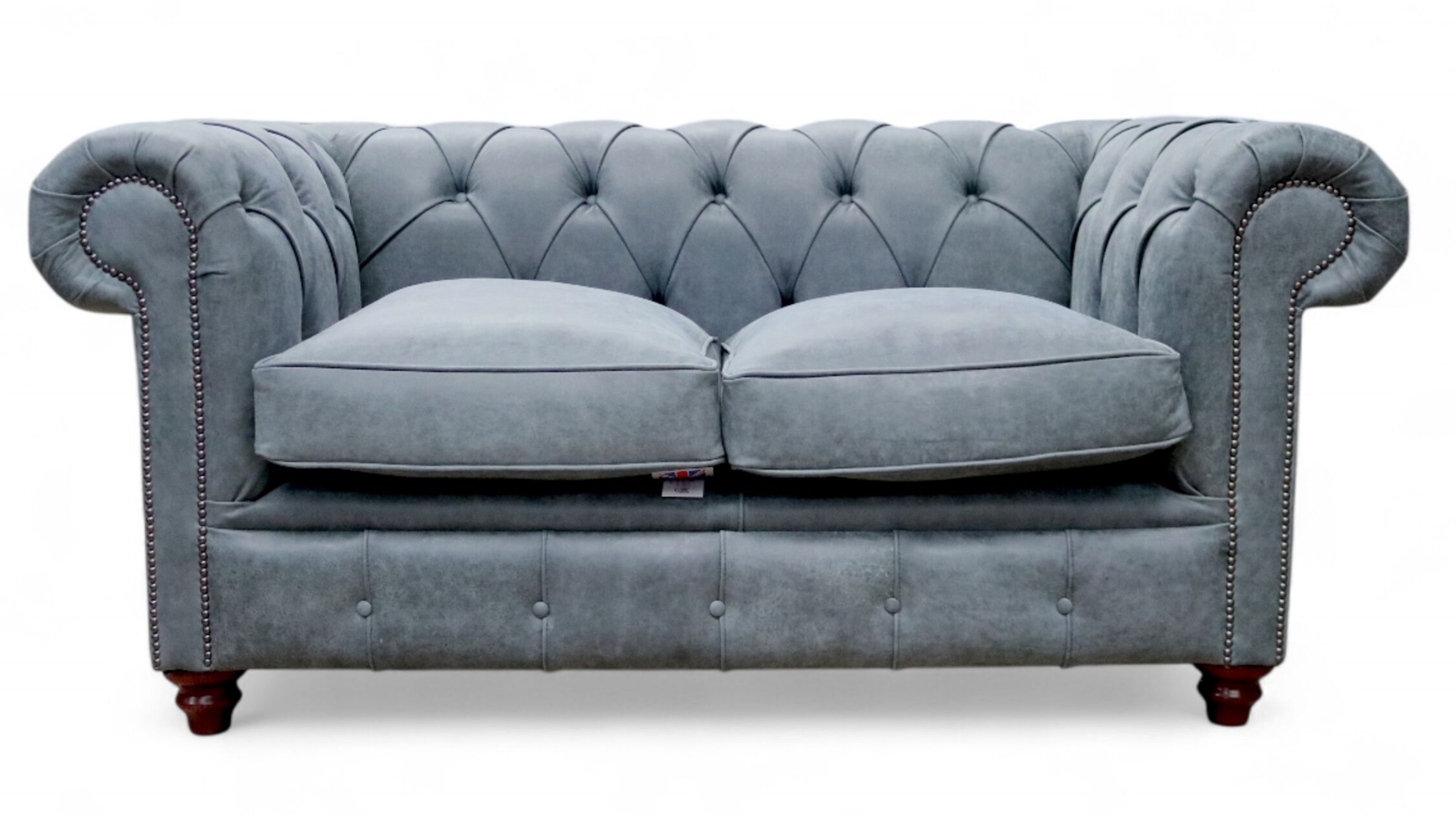 Duke Chesterfield 2-Seater Sofa – Cracked Wax Ash Grey Leather
