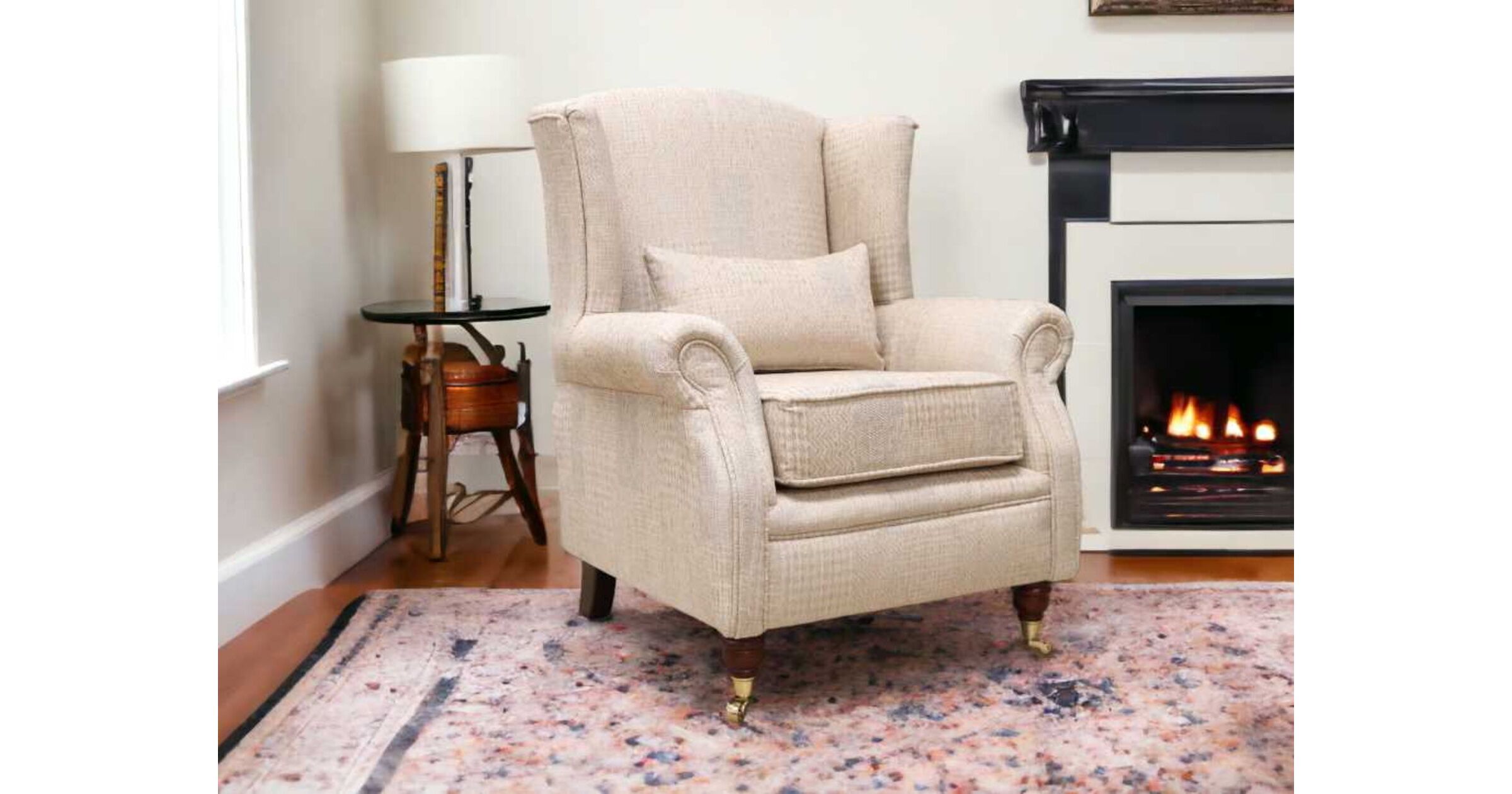 Wing Chair Fireside High Back Armchair in Symphony Barley Fabric