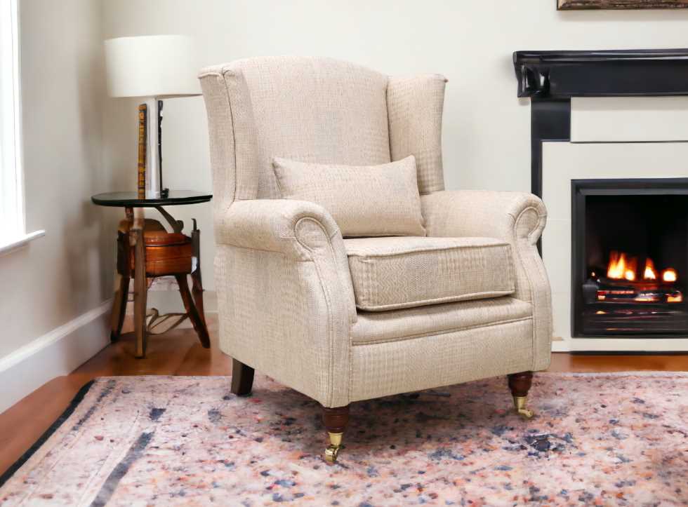 Wing Chair Fireside High Back Armchair in Symphony Barley Fabric