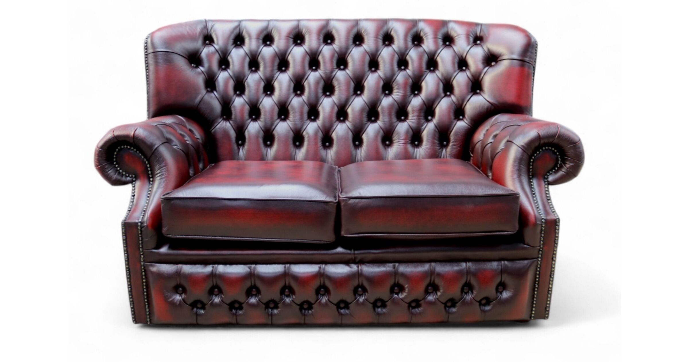 Monks Chesterfield Offer 2-Seater Antique Oxblood Sofa Special