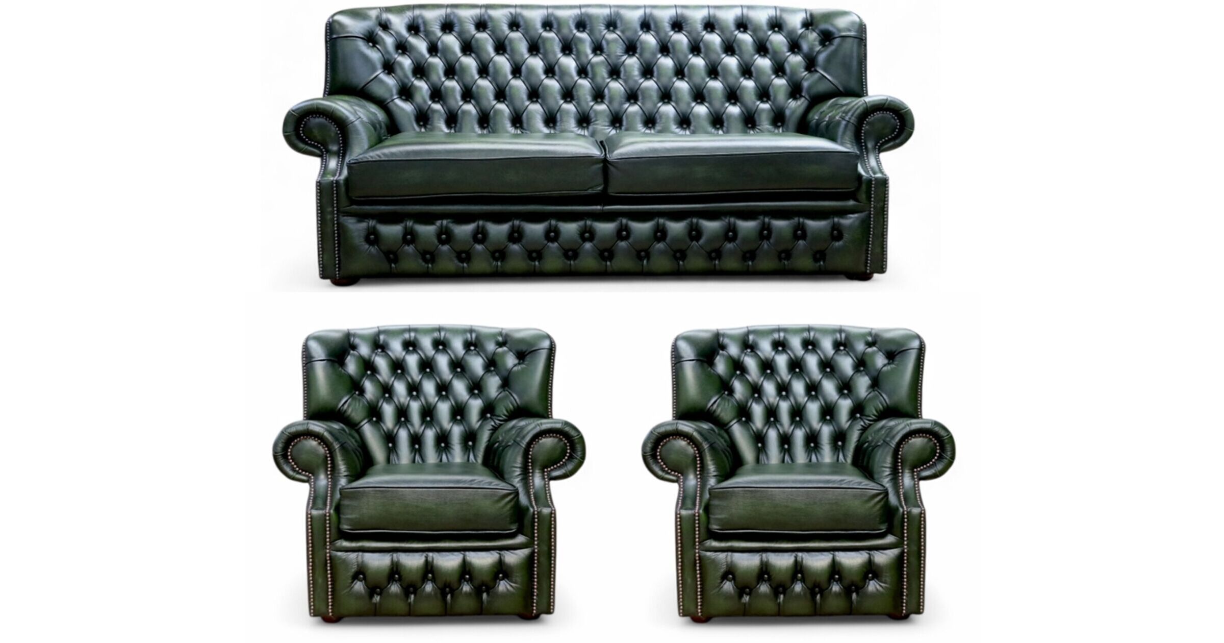 Monks Chesterfield 3+1+1 Sofa Suite Antique Green Leather Offer