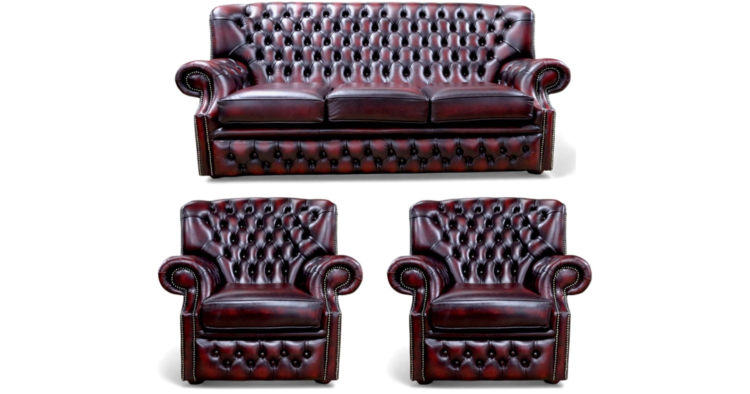 Monks Chesterfield 3+1+1 Sofa Suite Antique Oxblood Leather Offer