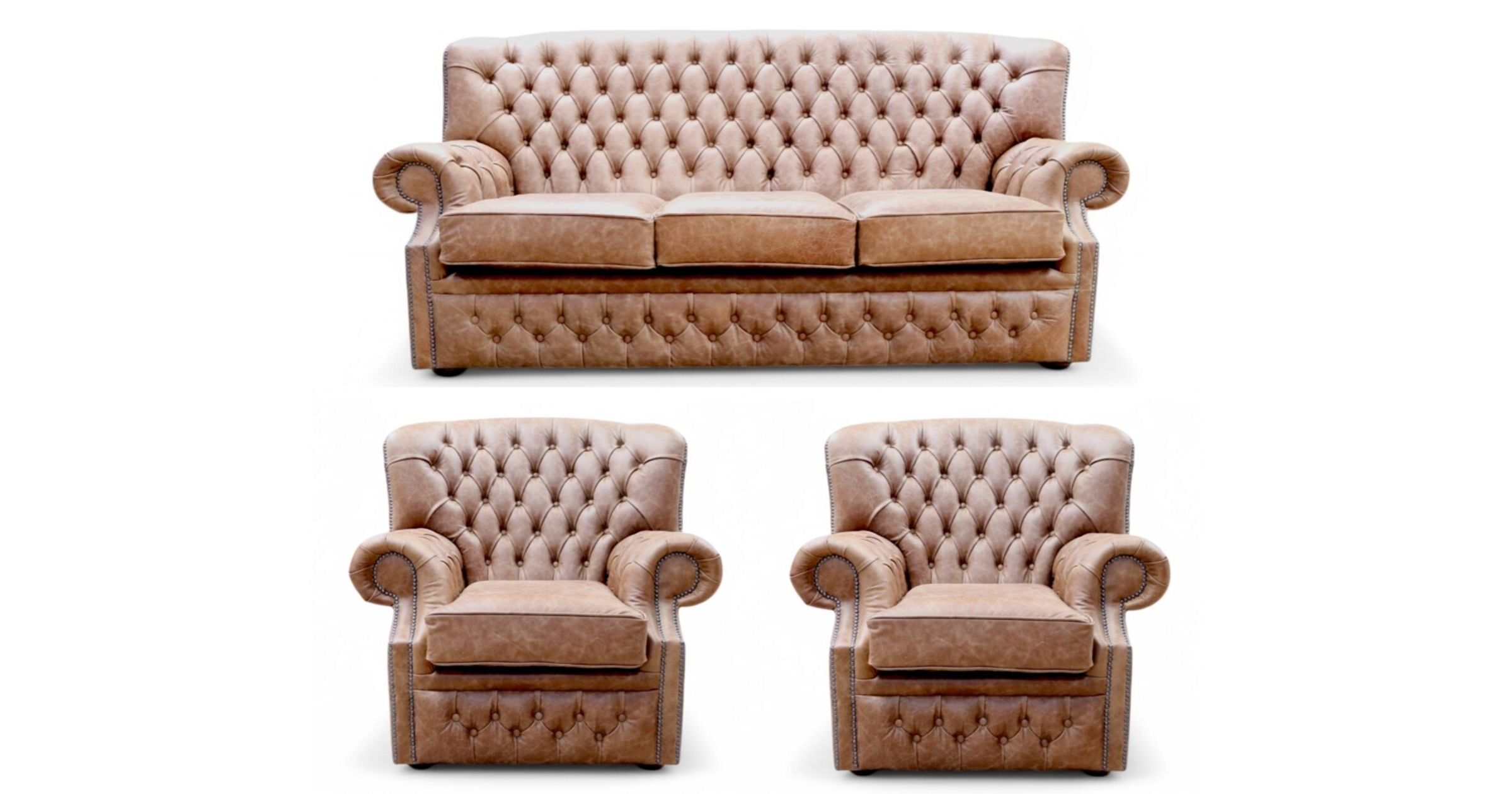 Monks Chesterfield 3+1+1 Sofa Suite Cracked Wax Tan Leather Offer