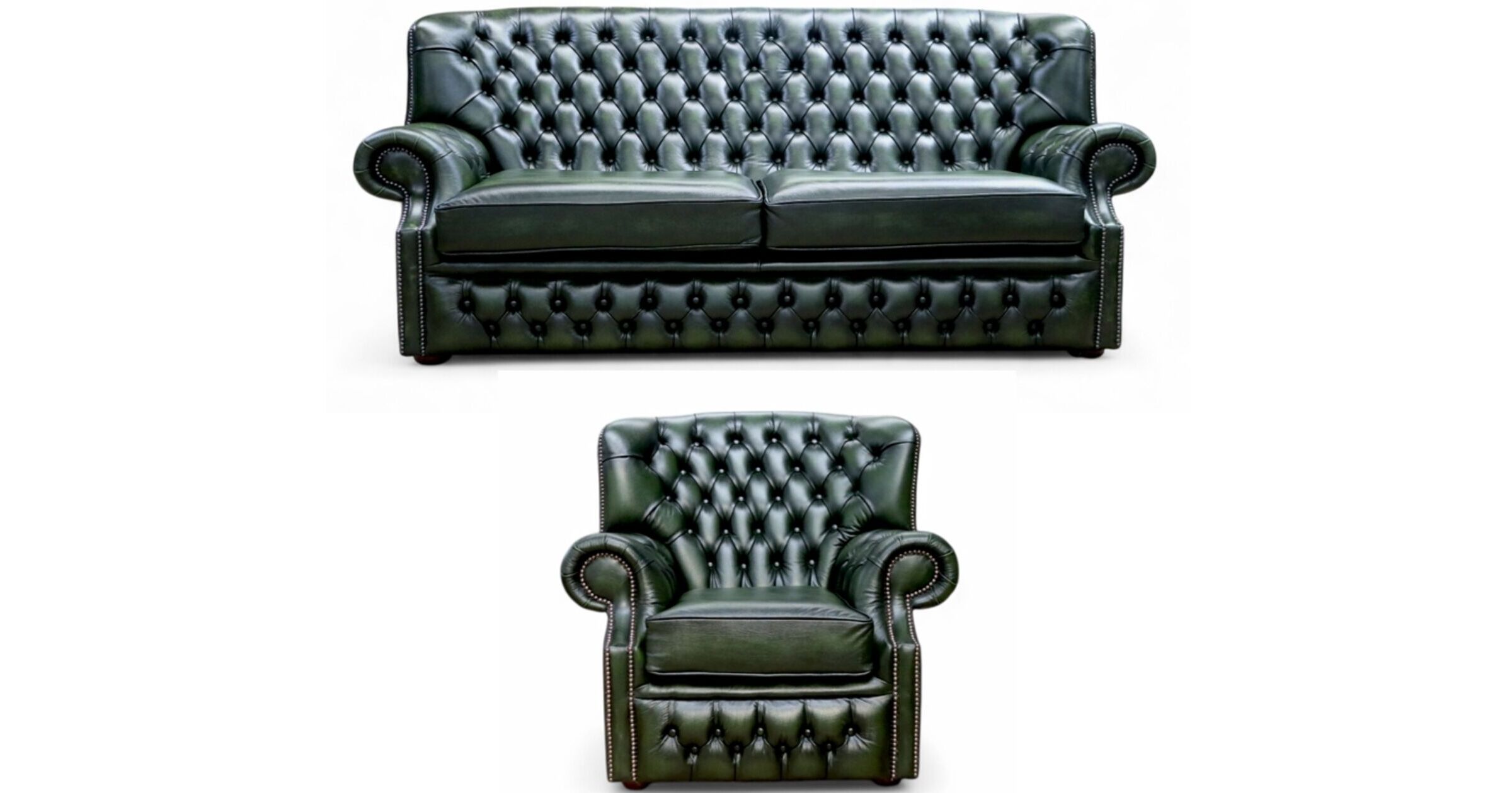Monks Chesterfield 3+1 Sofa Suite Antique Green Leather Offer