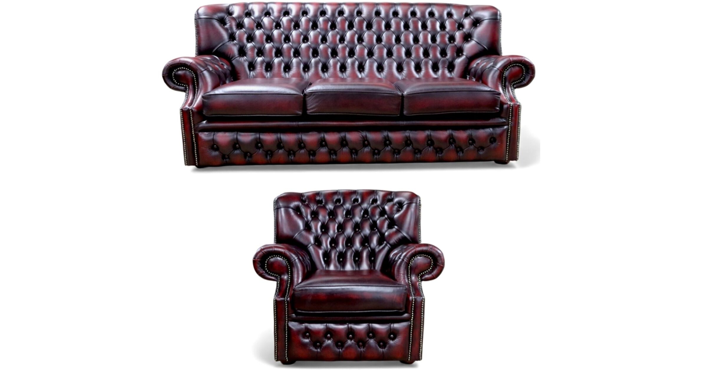 Monks Chesterfield 3+1 Sofa Suite Antique Oxblood Leather Offer
