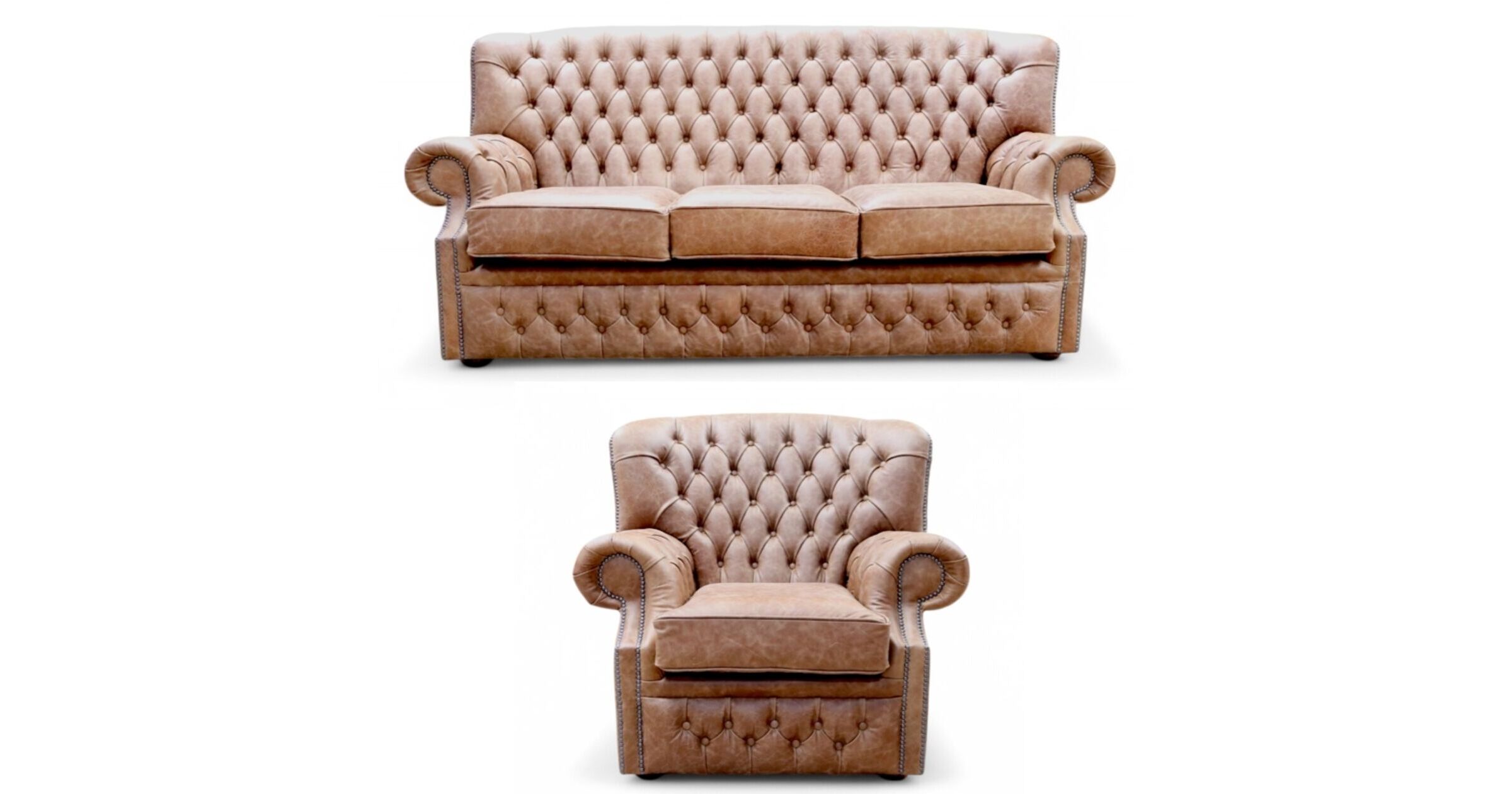 Monks Chesterfield 3+1 Sofa Suite Cracked Wax Tan Leather Offer