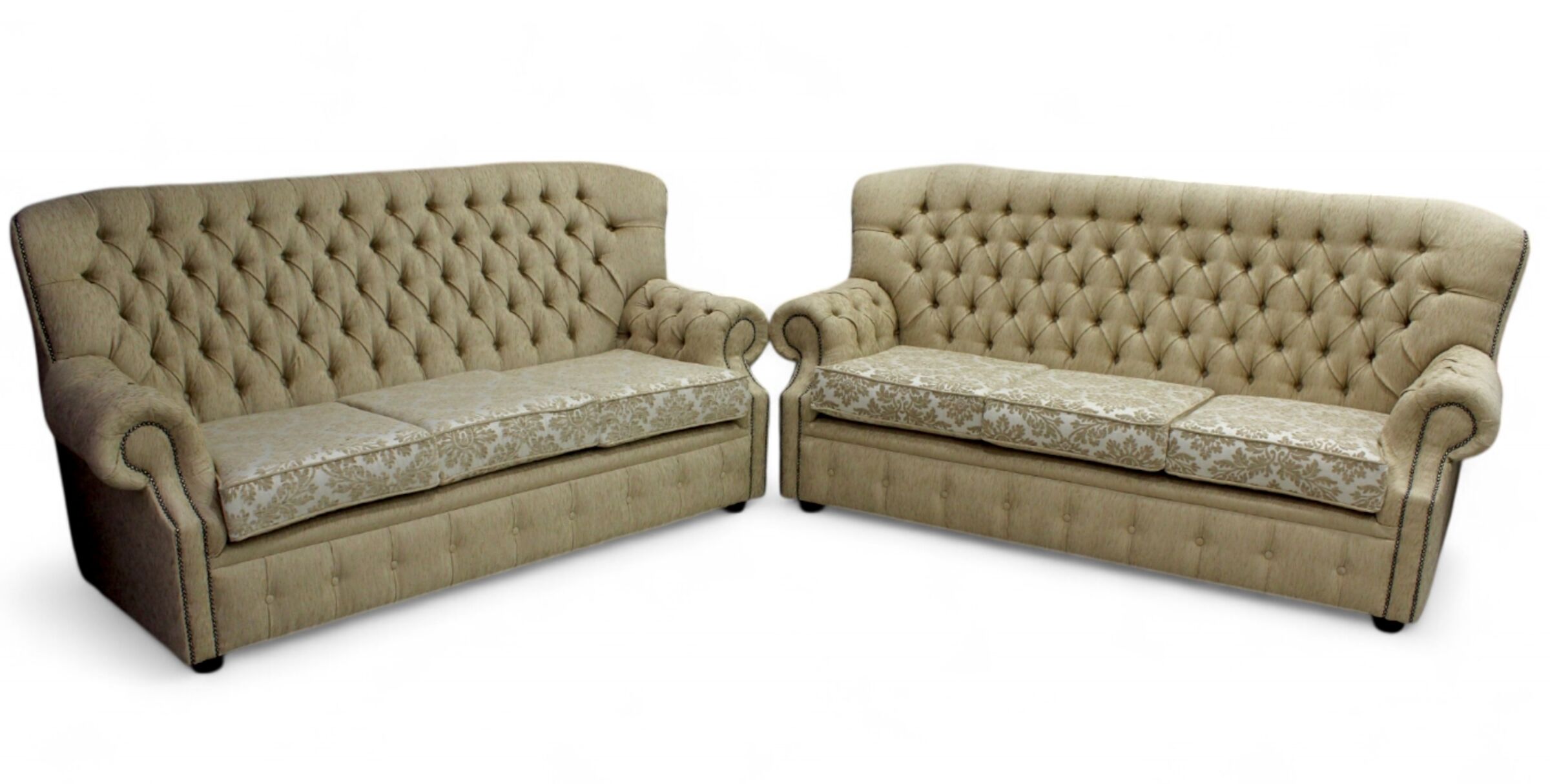 Monks Chesterfield 3+3 Seater Cadiz Mink Fabric Sofa - Designer Sofas 4U
