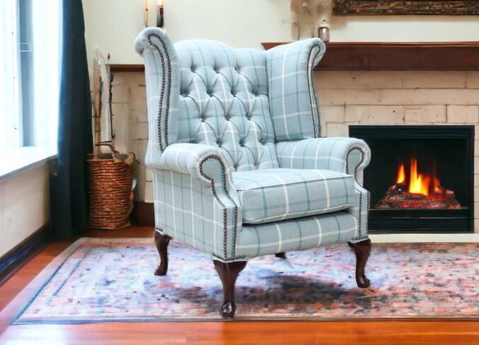 Chesterfield Queen Anne Wing Chair Pooch Natural Fabric