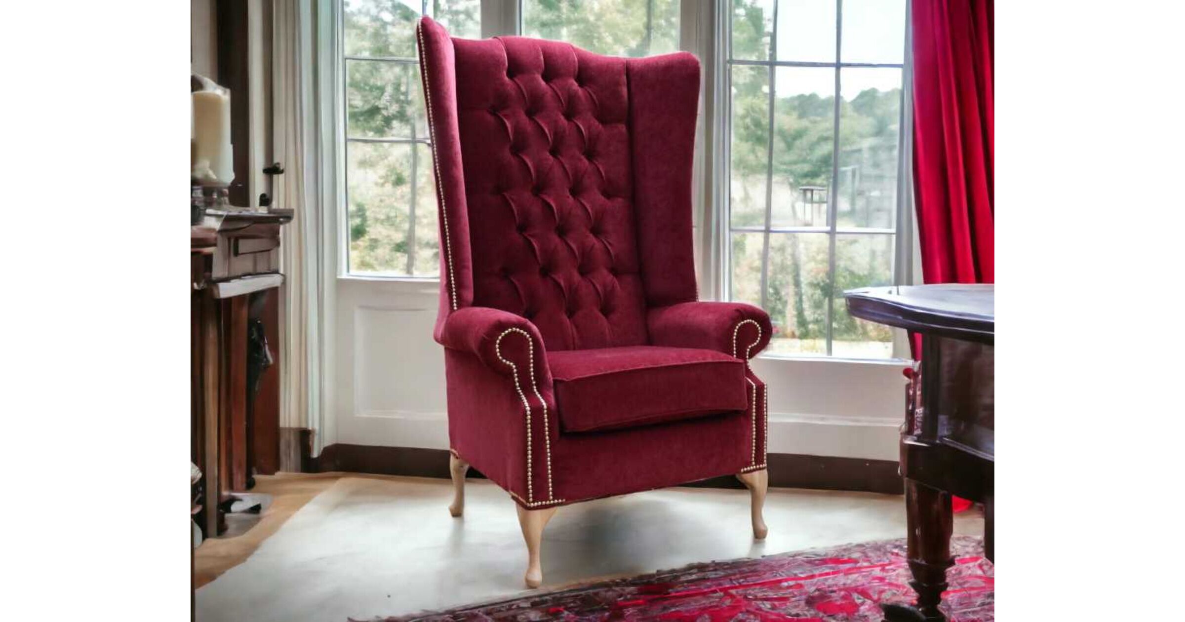 Wine Chesterfield Soho High Back Wing chair | DesignerSofas4U
