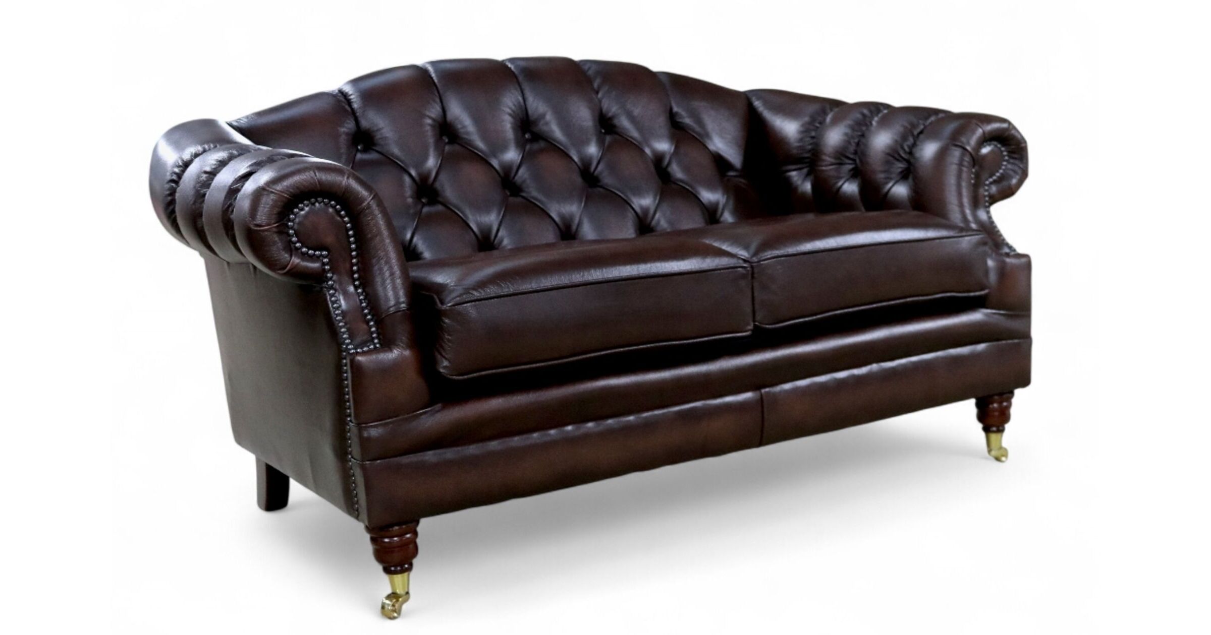 Brown Victoria 2 Seater Chesterfield Leather Settee | DesignerSofas4U
