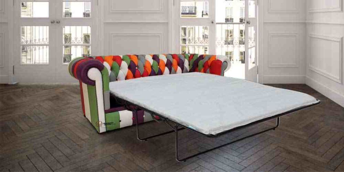 Chesterfield Patchwork 3 Seater Settee Leather SofaBed Offer