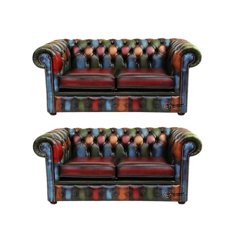 Artistic Fusion Chesterfield's Patchwork Antique Leather Sofa